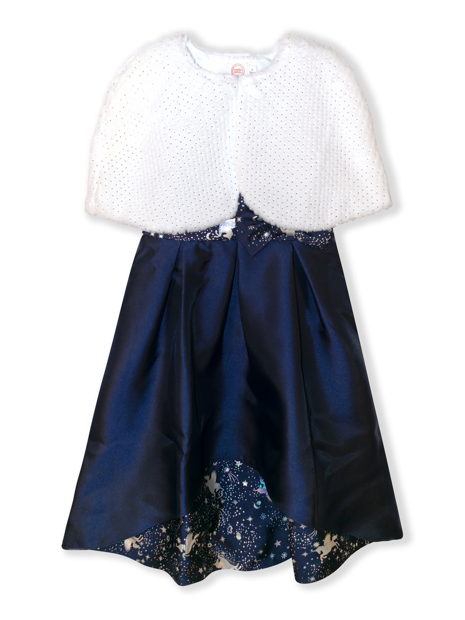 Wonder Nation Girls Holiday Christmas Dress with Faux Fur Capelet Sizes ...