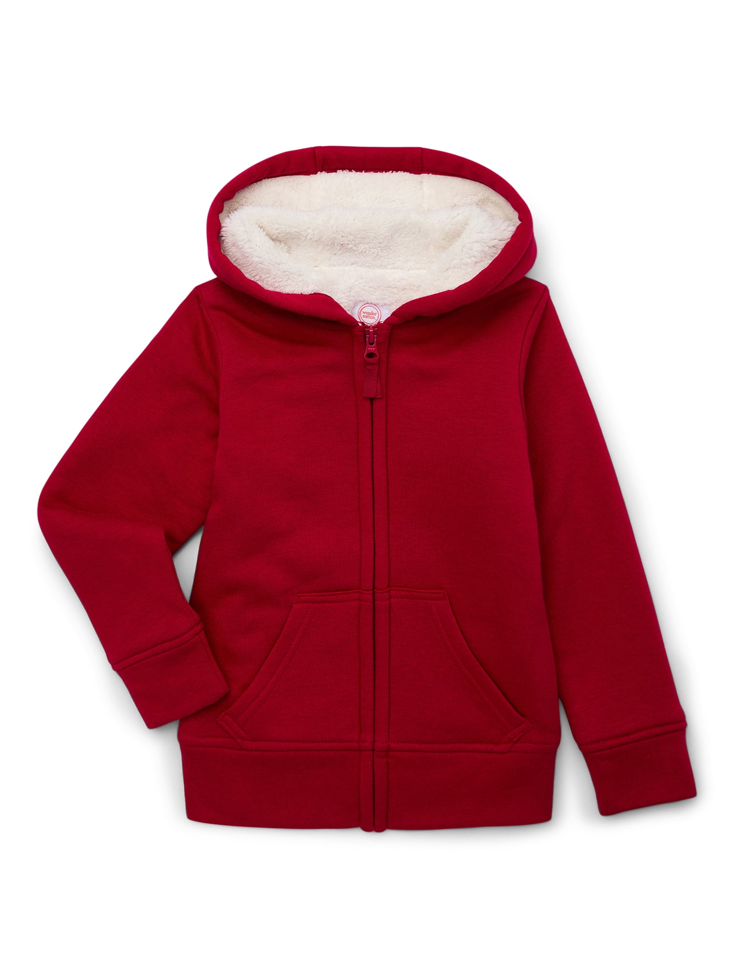 Wonder Nation Girls Kid Tough Zip Hoodie with Faux Shearling Lining ...