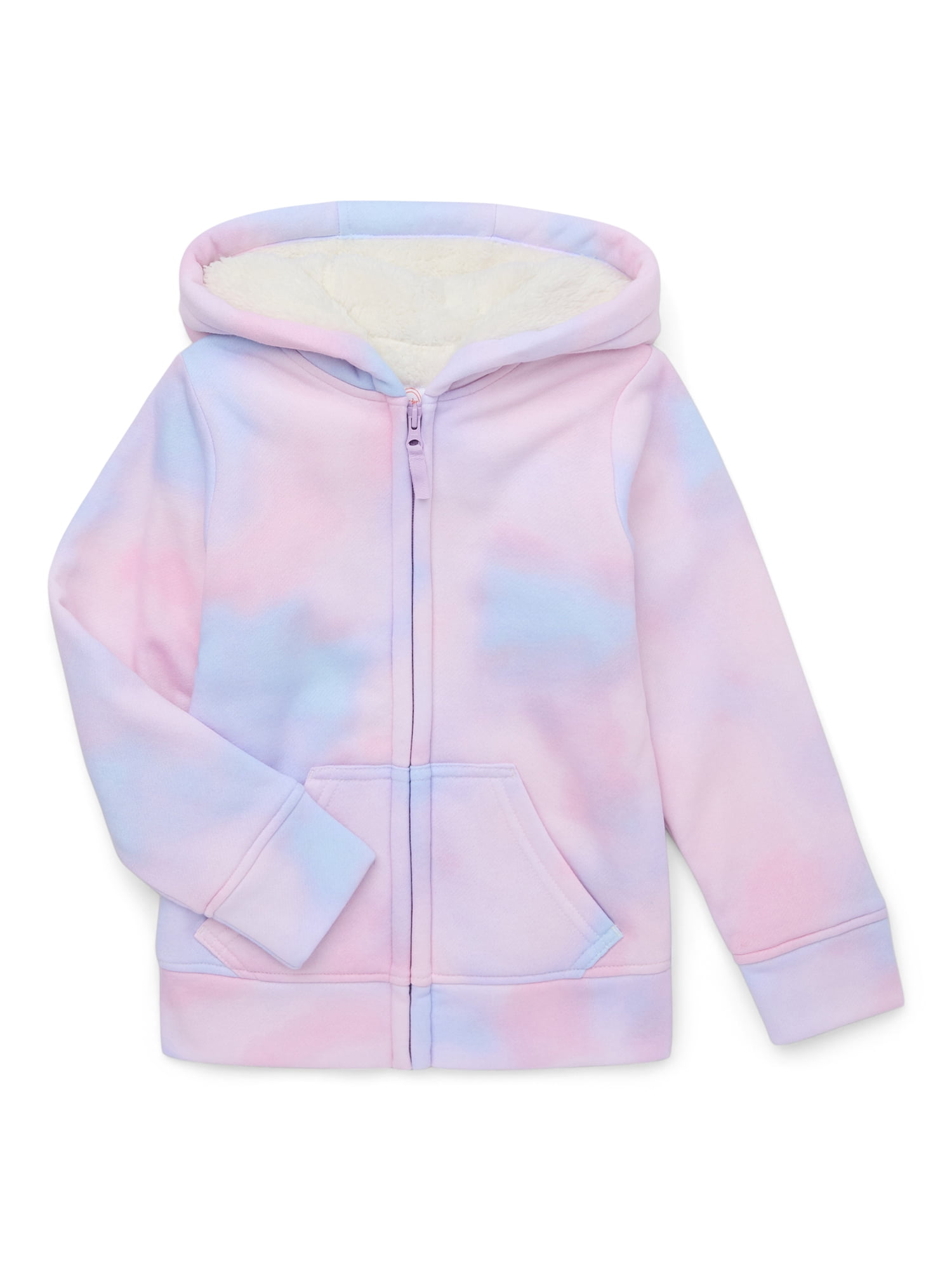 Wonder Nation Girls Kid Tough Zip Hoodie with Faux Shearling Lining ...