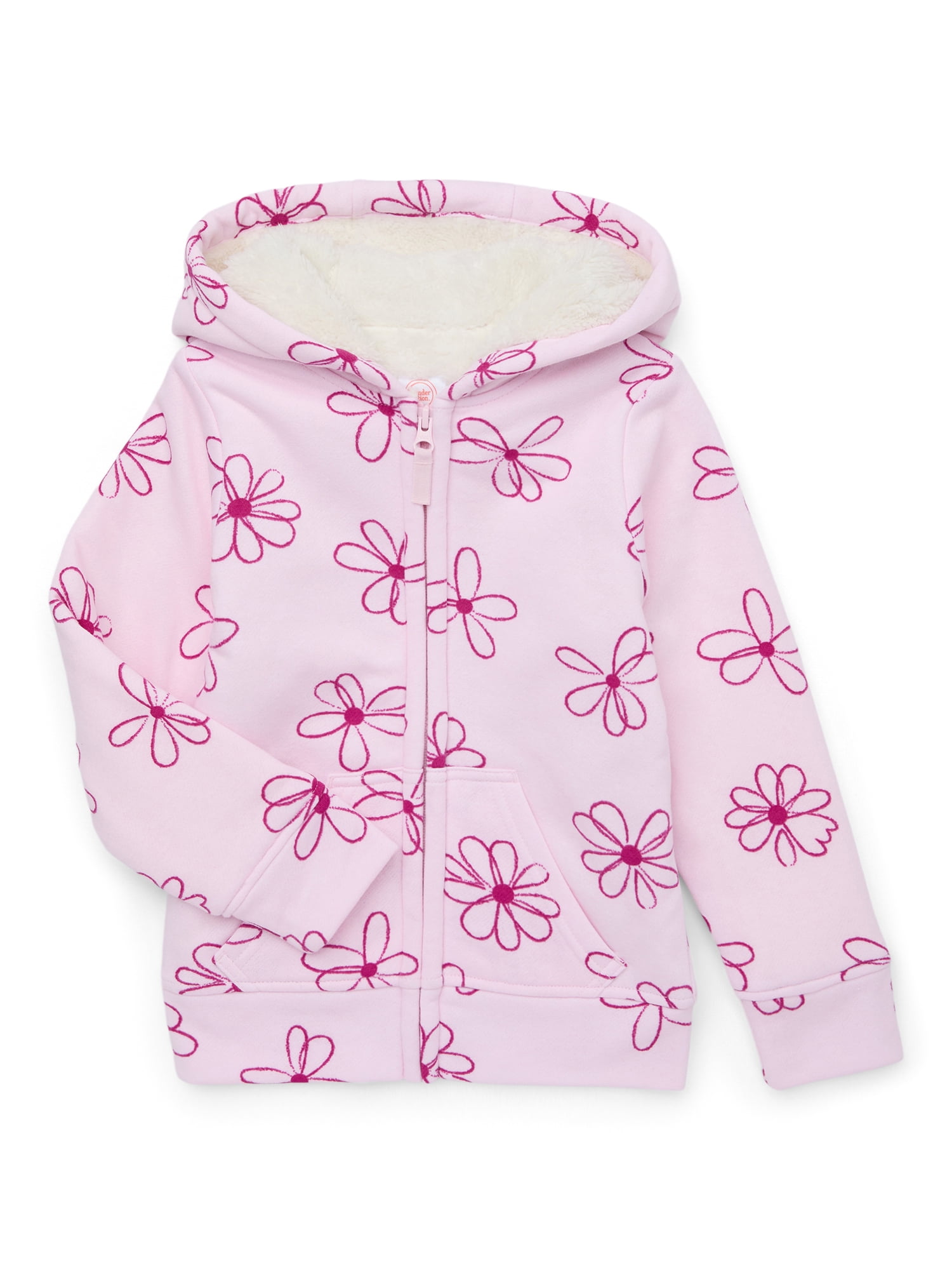 Wonder Nation Girls Sherpa Lined Zip Hoodie with Faux Fur, Sizes 4-18 ...