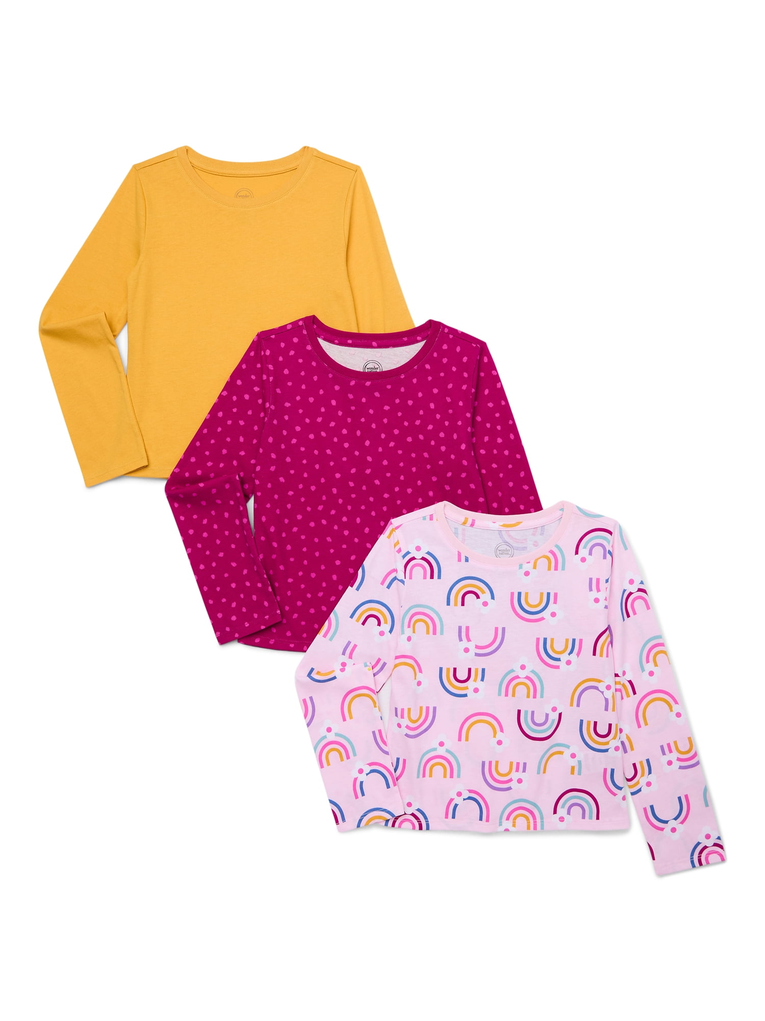 Wonder Nation Girls Kid Tough Tee with Long Sleeves, 3-Pack, Sizes 4-18 ...