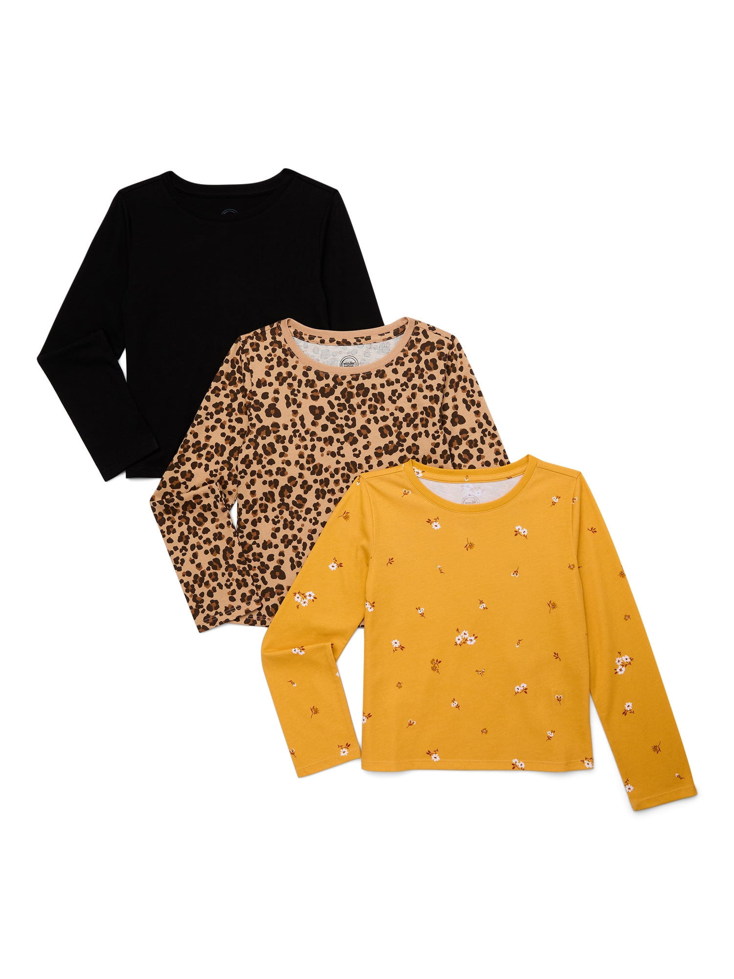 Wonder Nation Girls Kid Tough Tee with Long Sleeves, 3-Pack, Sizes 4-18 ...