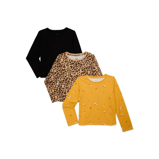 Wonder Nation Girls Kid Tough Tee with Long Sleeves, 3-Pack, Sizes 4-18 ...