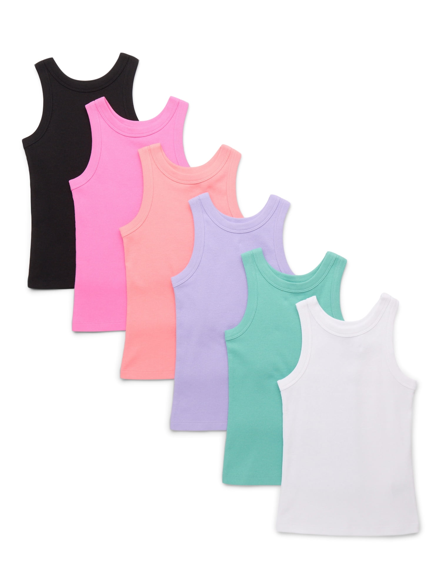 Wonder Nation Little Girls and Big Girls Kid Tough Tank Top, 6-Pack ...