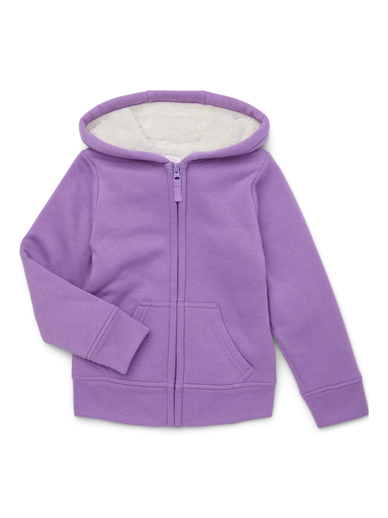 Wonder Nation Girls Zip Hoodie - Faux Shearling Lining - Walmart.com