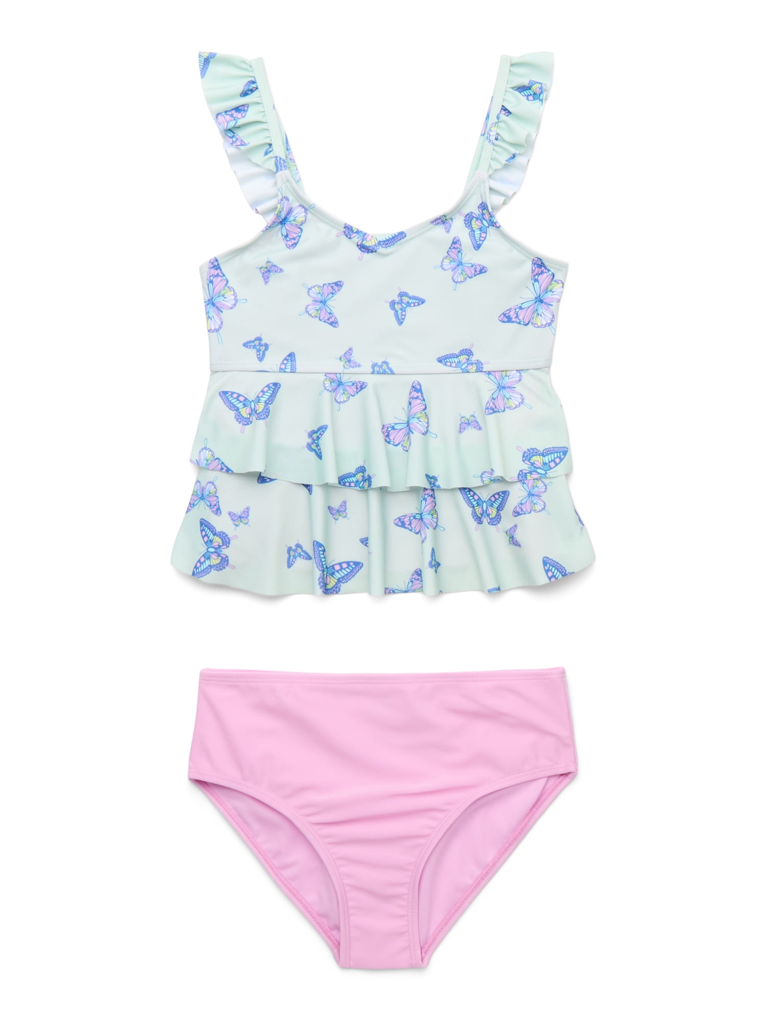 Wonder Nation Girls Layered Ruffle Tankini Swimsuit with UPF50+, 2 ...