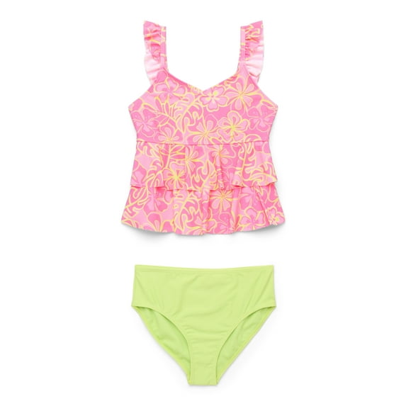 Wonder Nation Girls Layered Ruffle Tankini Swimsuit with UPF50+, 2 ...