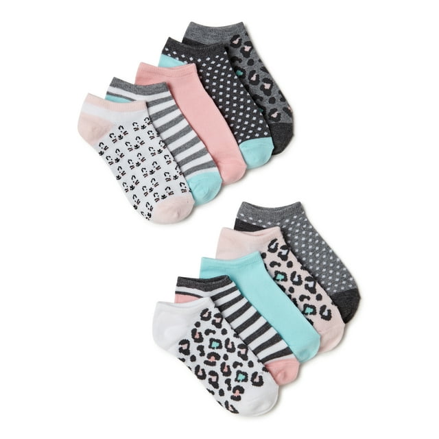 Wonder Nation Girls Leopard No-Show Socks, 10-Pack, Sizes S-L - Walmart.com