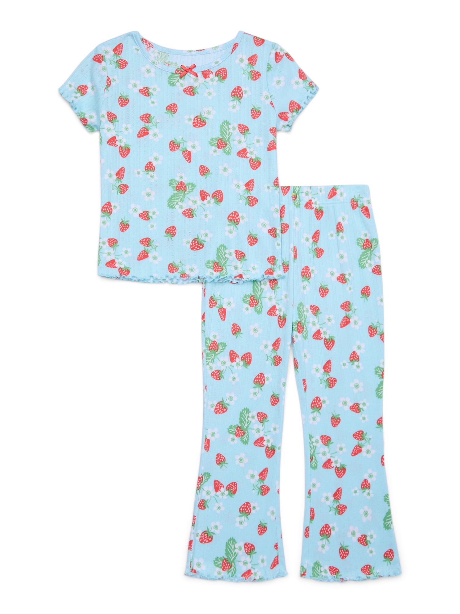 Wonder Nation Girls Pointelle Top and Flare Pants Pajama Set, 2-Piece ...