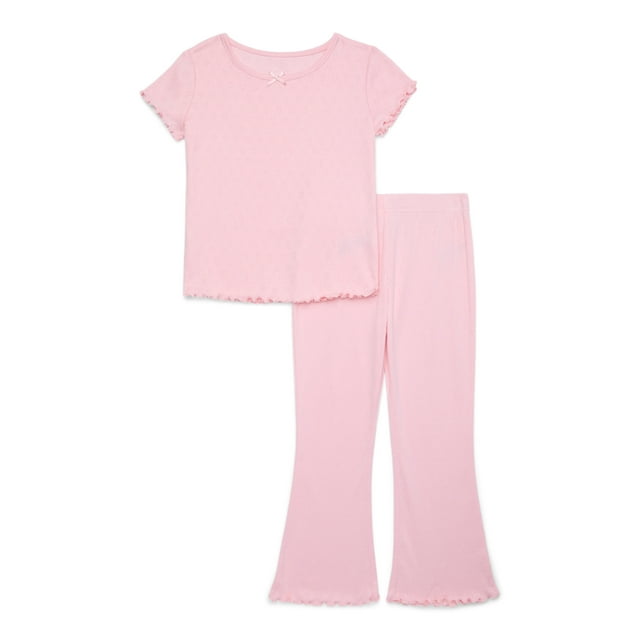 Wonder Nation Girls Pointelle Top and Flare Pants Pajama Set, 2-Piece ...