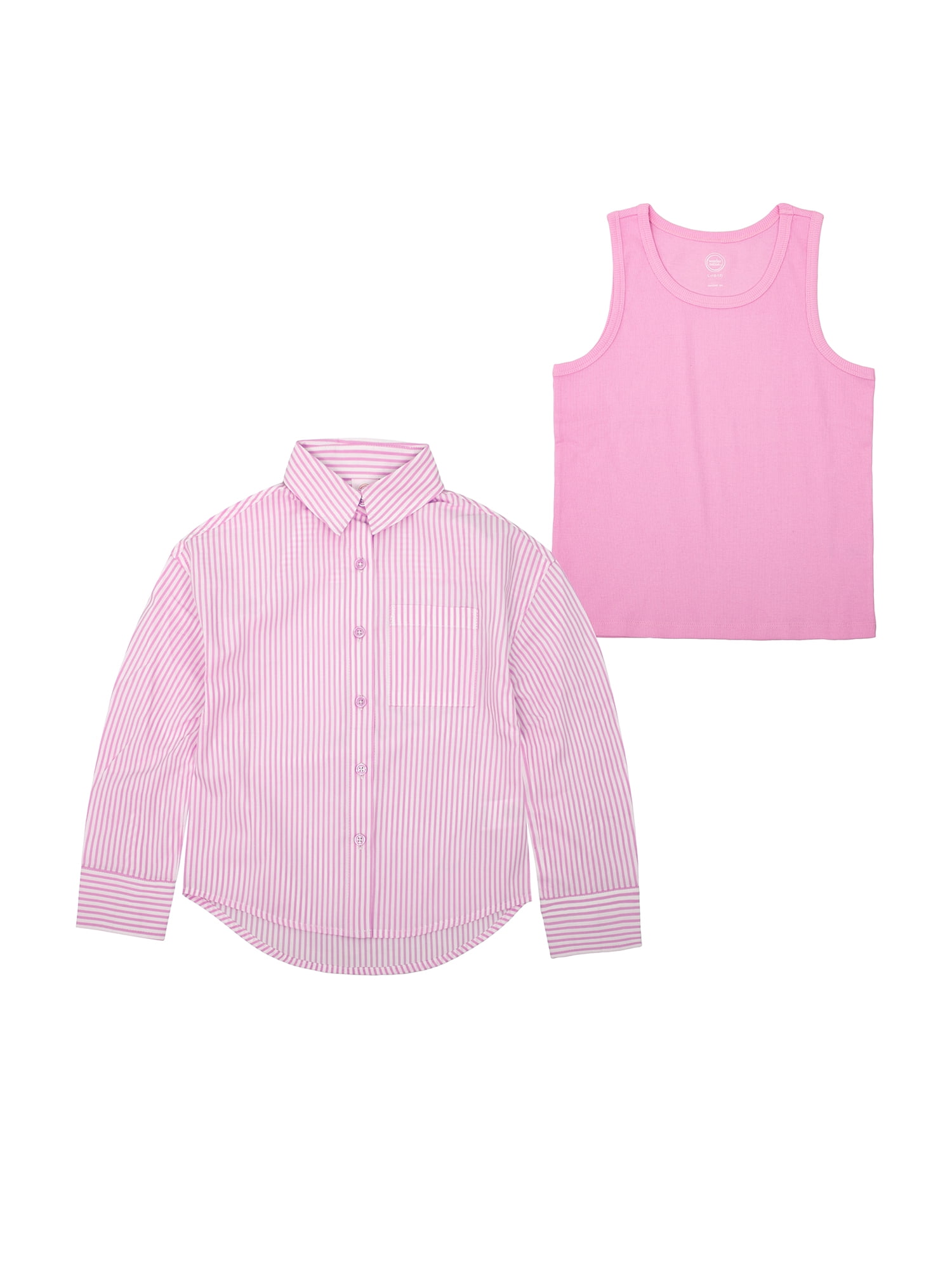Wonder Nation Girls' Long Sleeve Button-up Shirt and Rib Tank, Sizes 4 ...