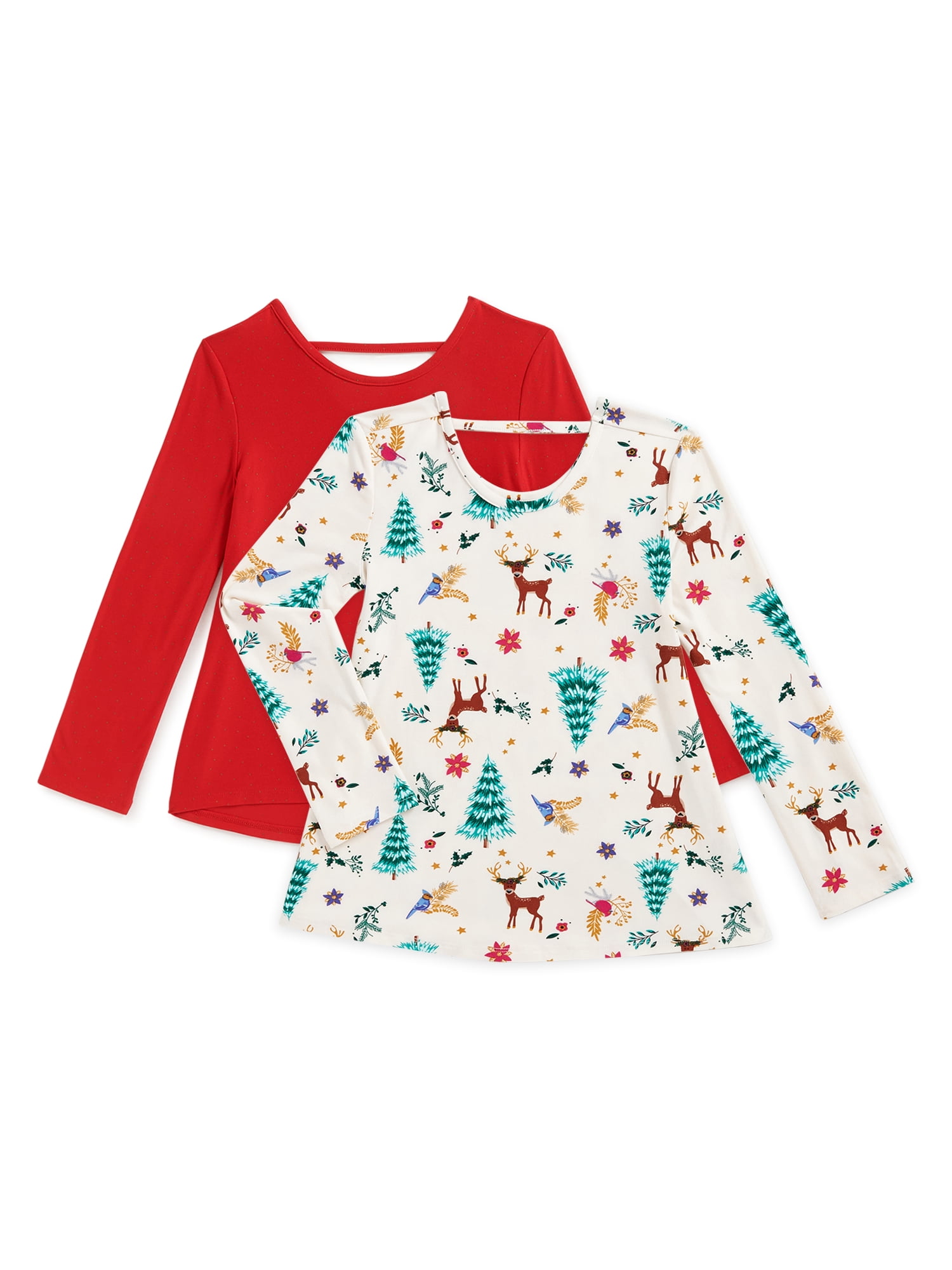 Wonder Nation Girls Long Sleeve Cozy Swing T-Shirts, 2-Pack, Sizes 4-18 ...