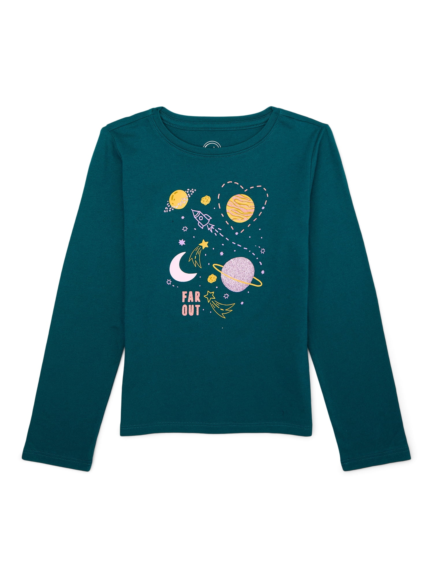 Wonder Nation Girls Long Sleeve Embellished T-Shirt, Sizes 4-18 & Plus ...