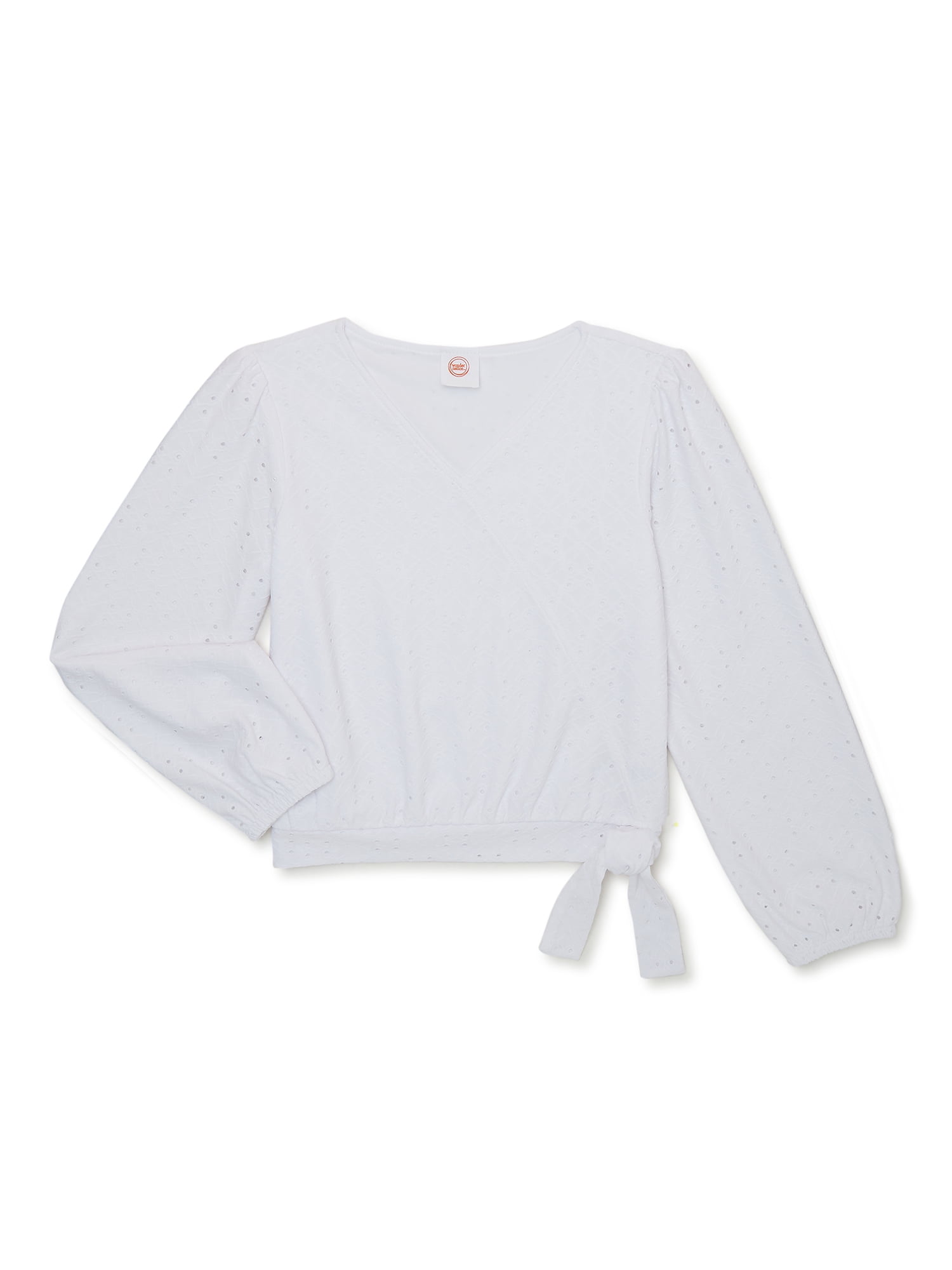 Wonder Nation Girls Long Sleeve Eyelet Top, Sizes 4-18 - Walmart.com