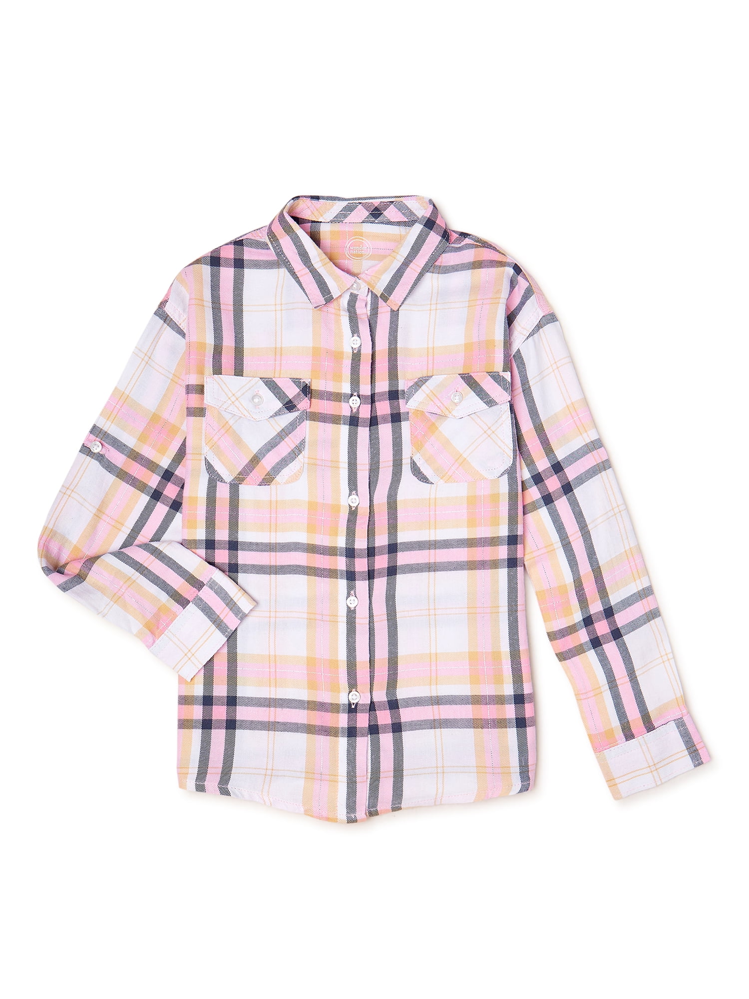 Wonder Nation Girls Long Sleeve Flannel Button Down Shirt, Sizes 4-18 ...