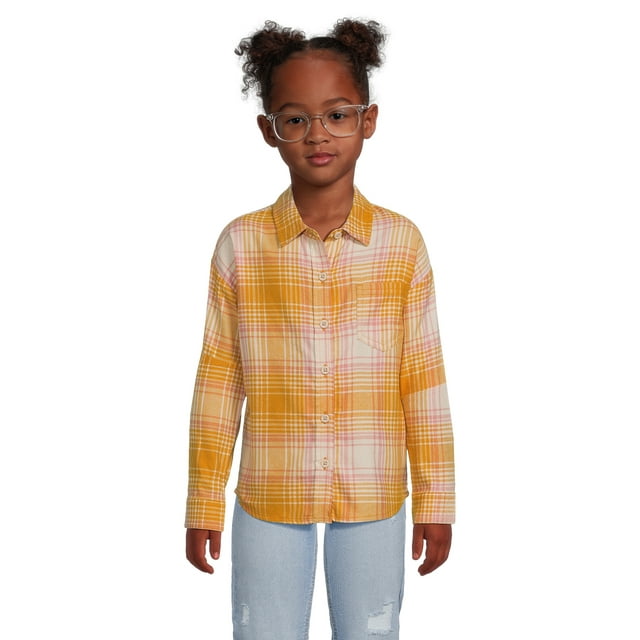 Wonder Nation Girls Flannel Shirt with Long Sleeves, Sizes 4/5-18 ...