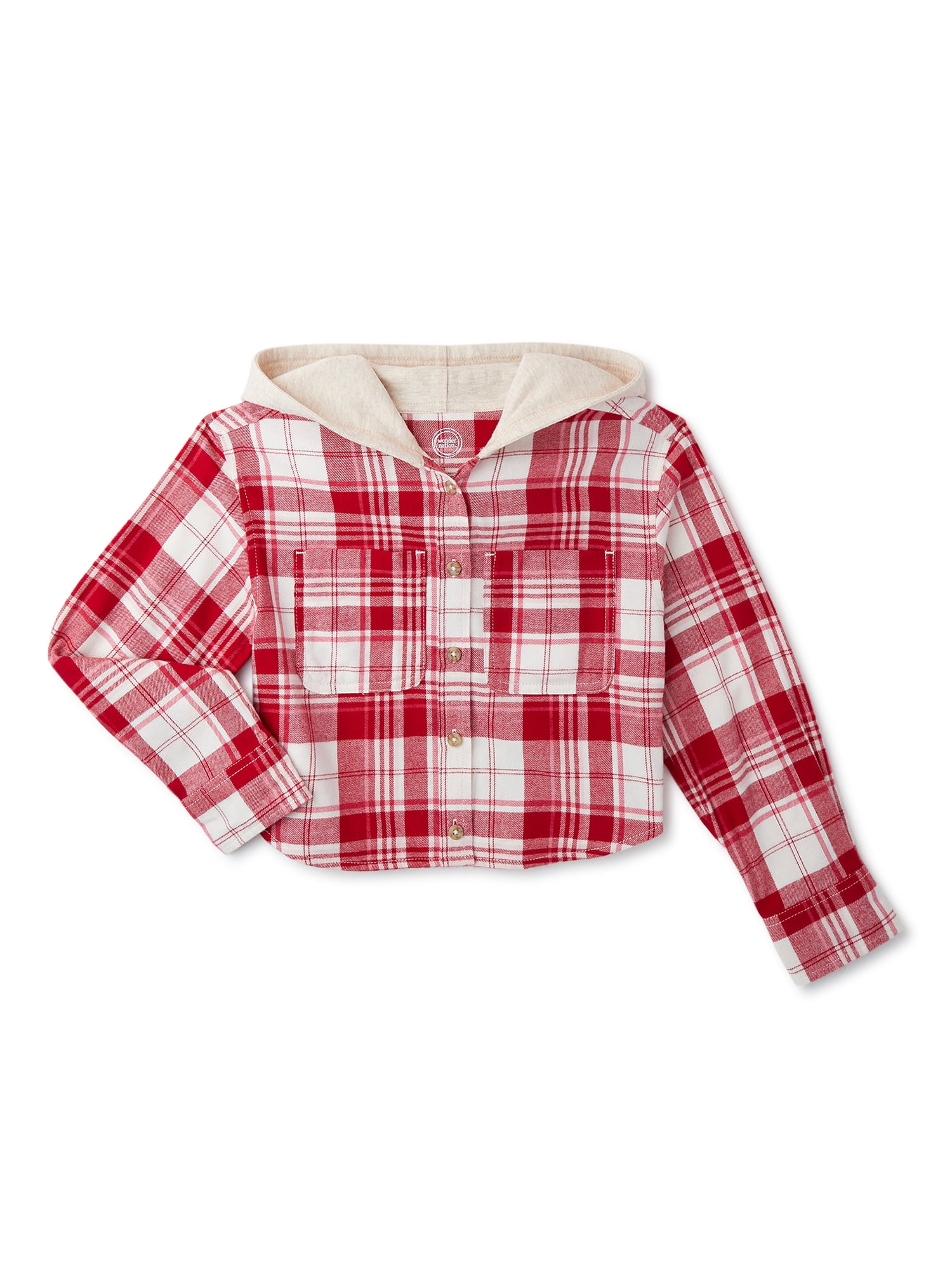 Wonder Nation Girls Long Sleeve Hooded Flannel Shirt, Sizes 4-18 & Plus ...
