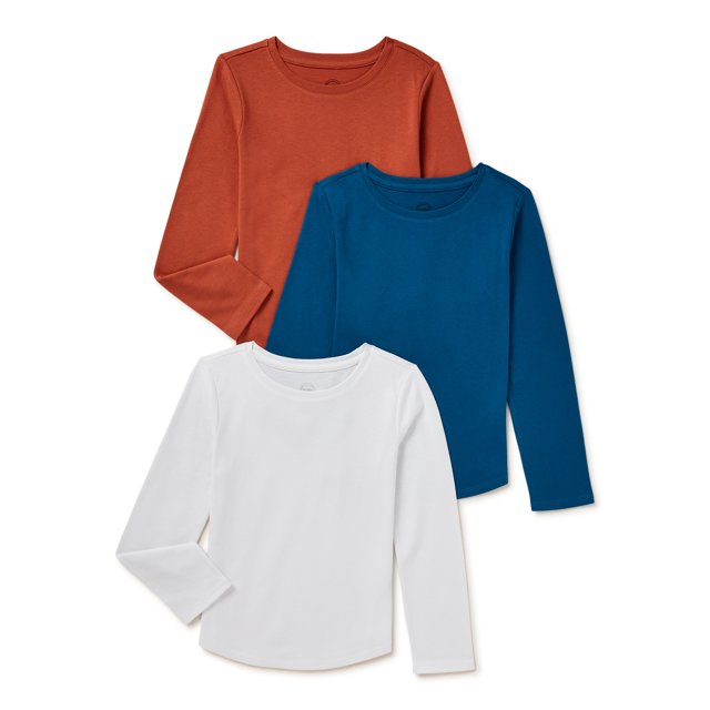 Wonder Nation Girls' Long Sleeve Kid Tough Tee, 3-Pack, Sizes 4-18 ...