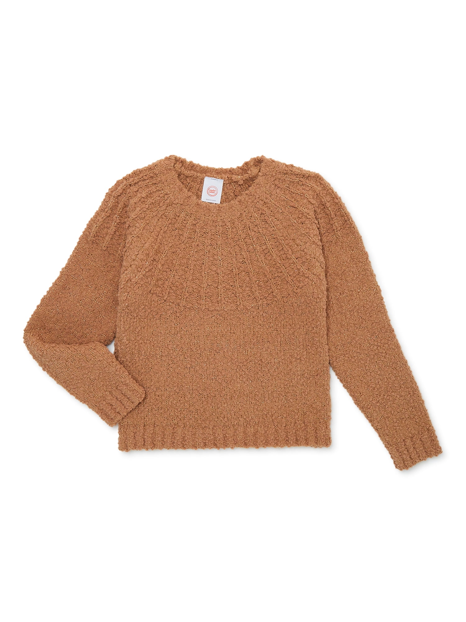 Wonder Nation Girls Long Sleeve Mixed Stitch Pullover Sweater, Sizes 4 ...