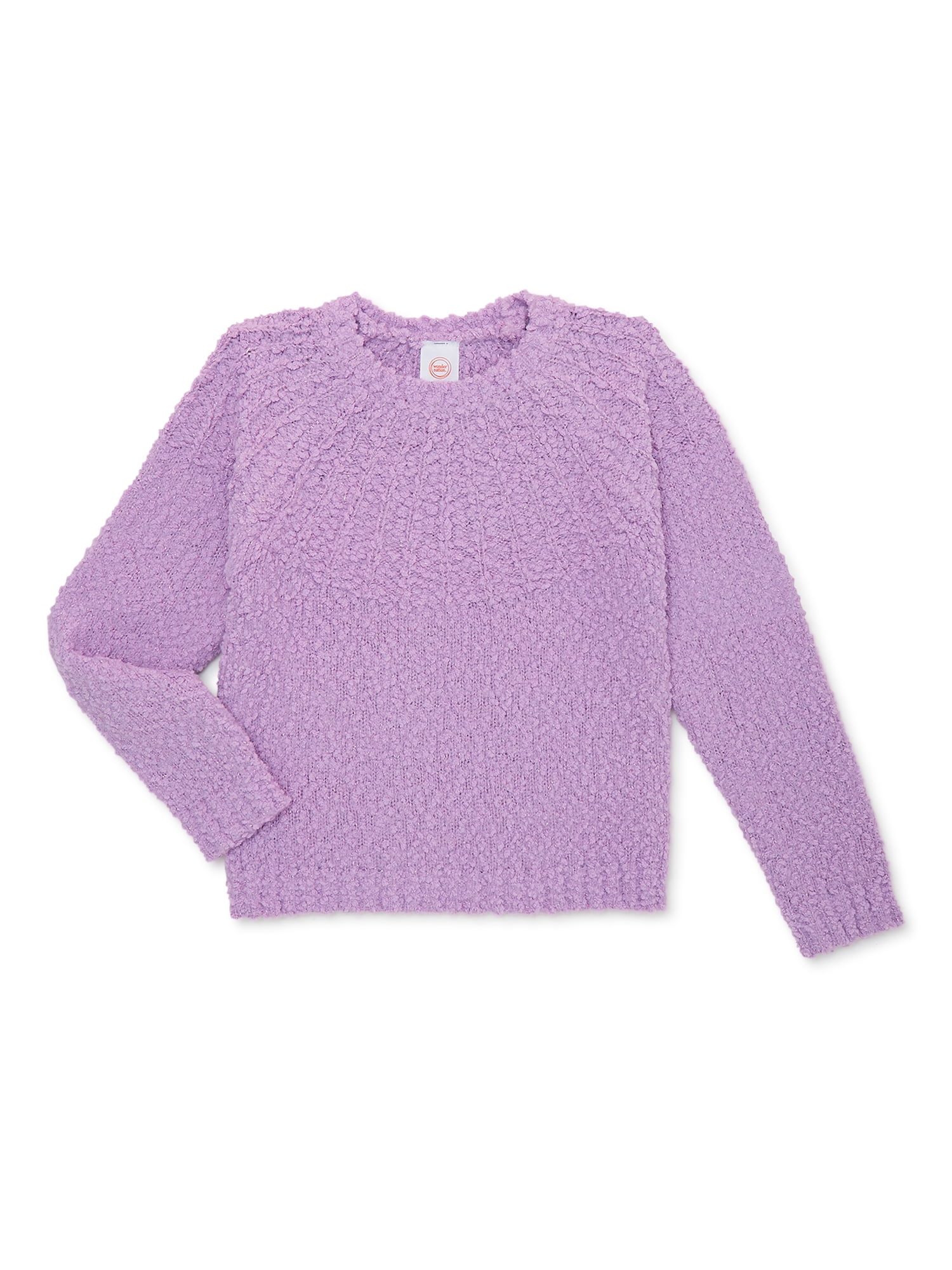Wonder Nation Girls Long Sleeve Mixed Stitch Pullover Sweater, Sizes 4 ...