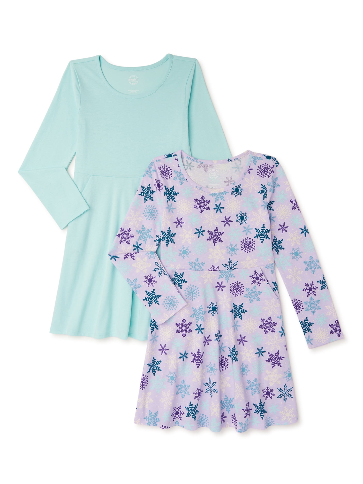 Wonder Nation Girls Long Sleeve Play Dresses, 2-Pack, Sizes 4-18 & Plus ...