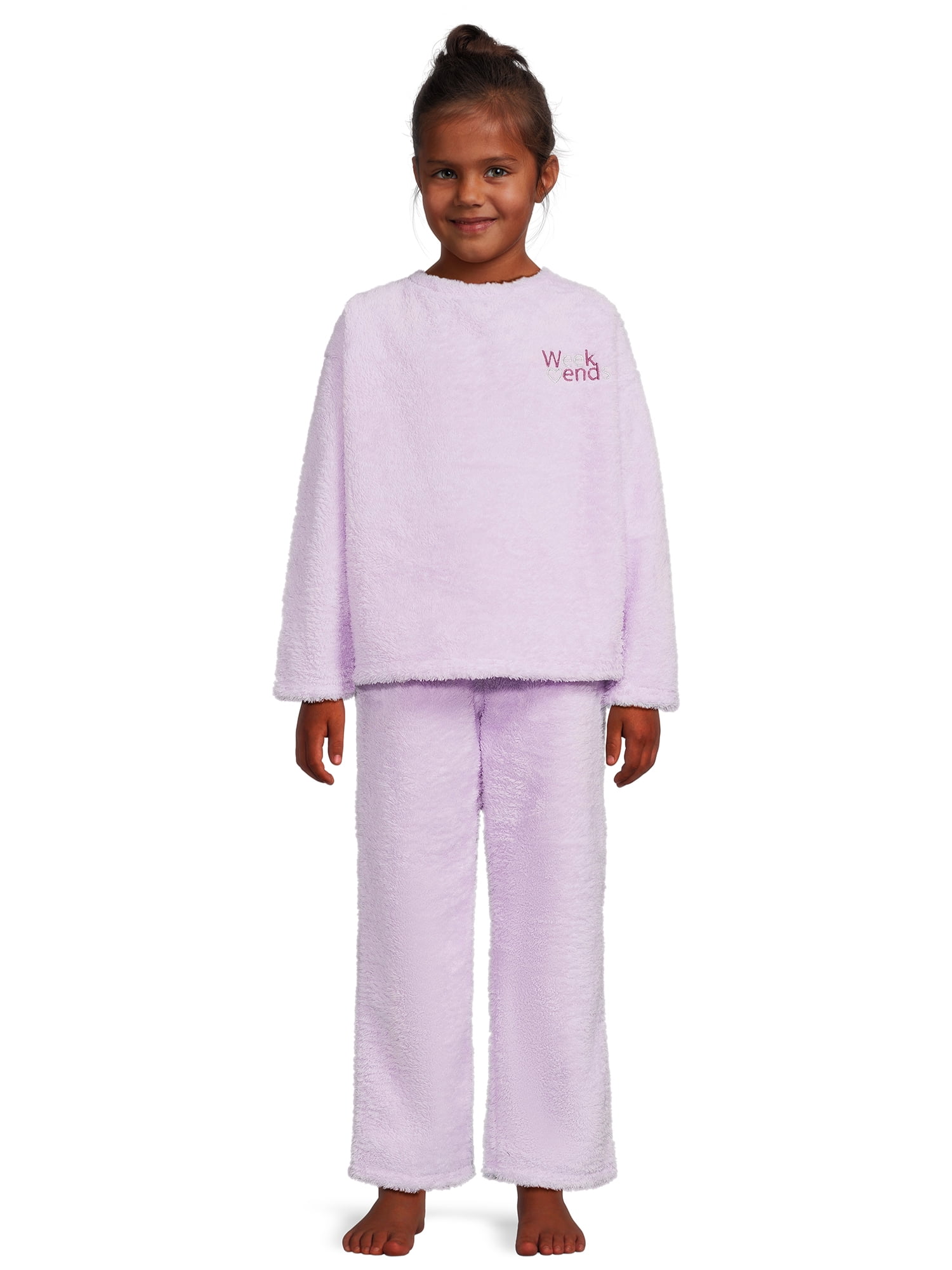 Wonder Nation Girls’ Long Sleeve Plush Pajama Top and Pants with ...