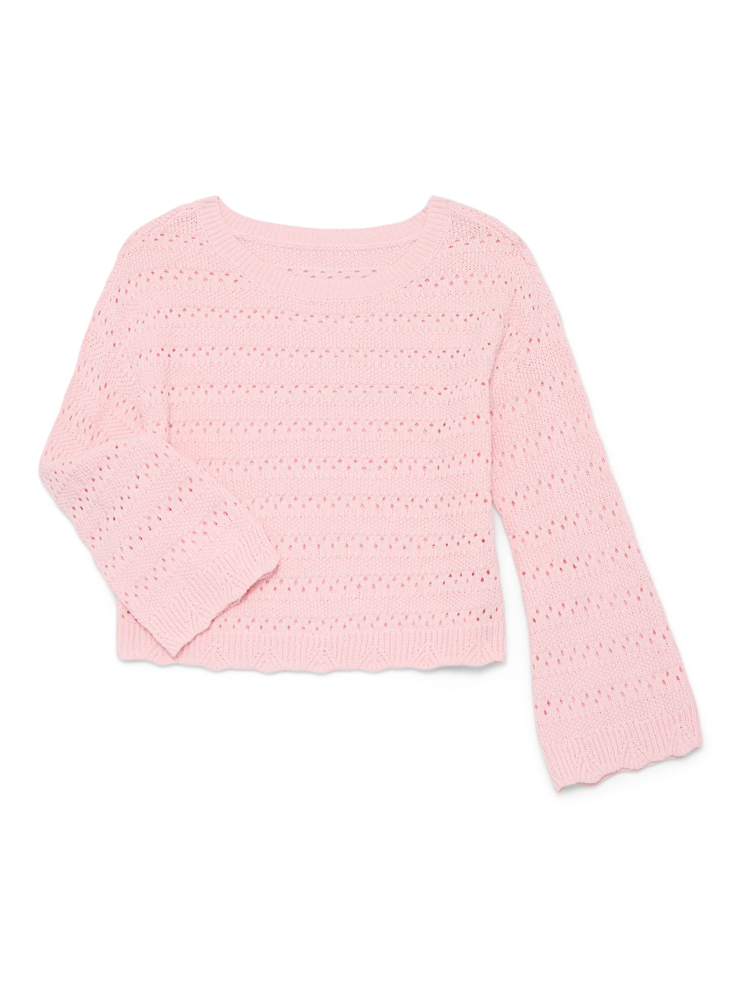Wonder Nation Girls Pointelle Sweater with Long Sleeves, Sizes 4-18 ...