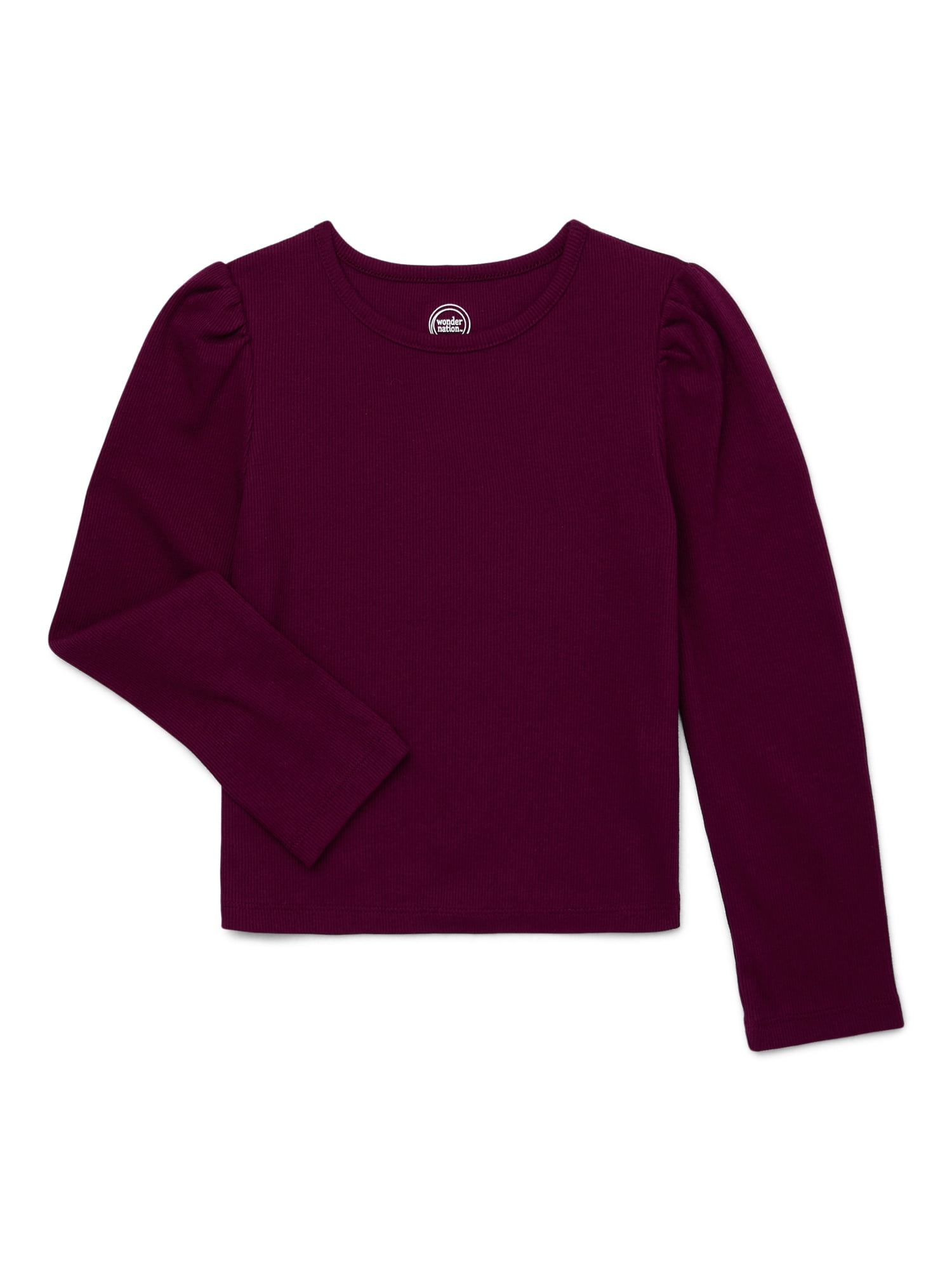 Wonder Nation Girls Long Sleeve Puff Top, Comfortable Soft Cotton ...