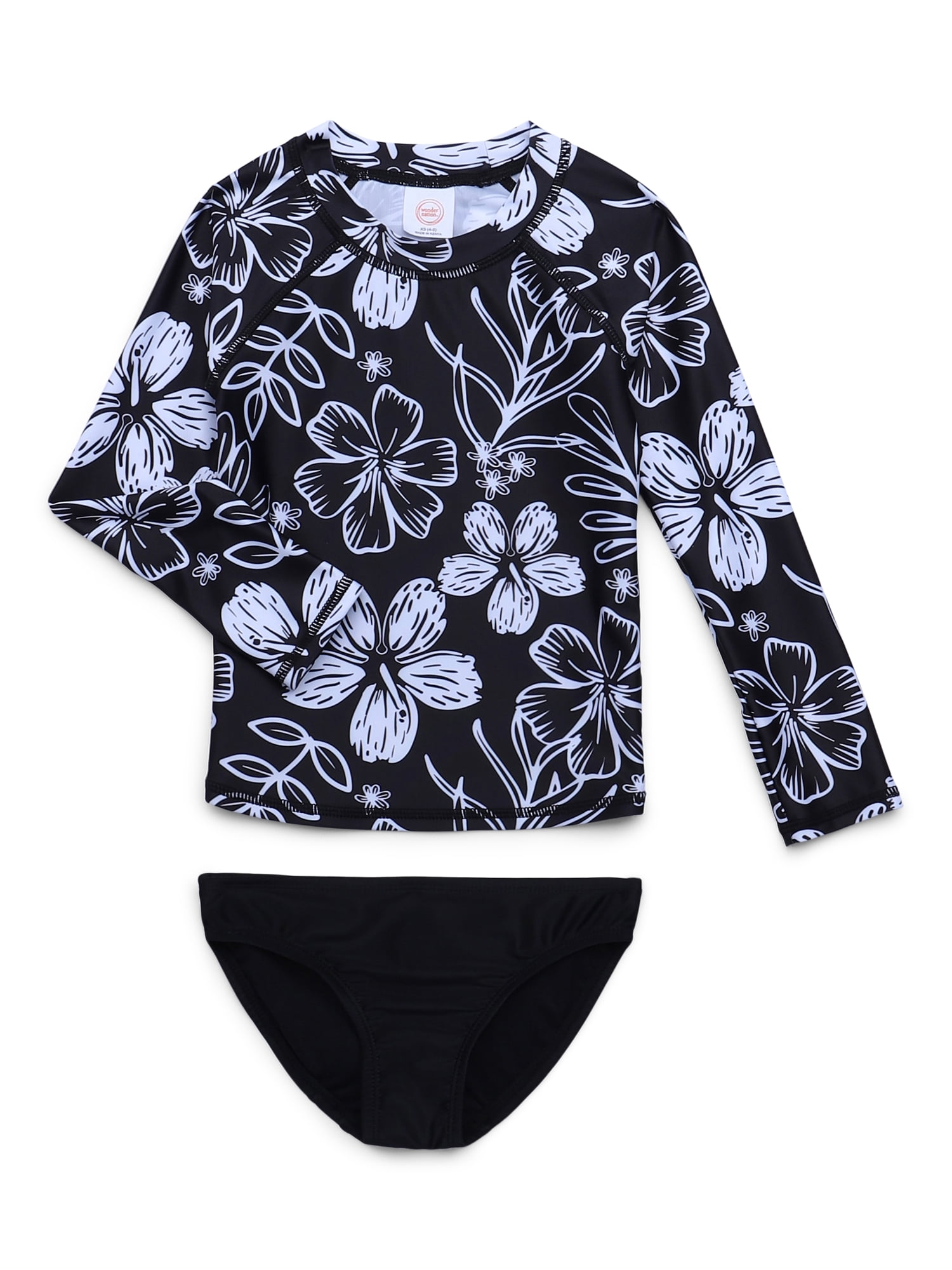 Wonder Nation Girls Rash Guard and Bottoms Swimsuit Set with UPF 50+, 2 ...