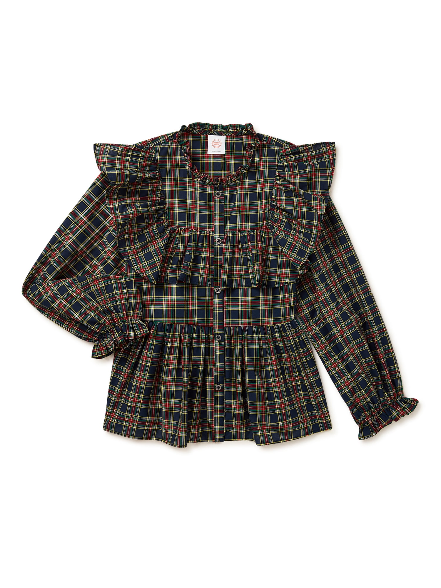 Wonder Nation Girls Plaid Ruffle Top - Sizes 4-18 - Walmart.com