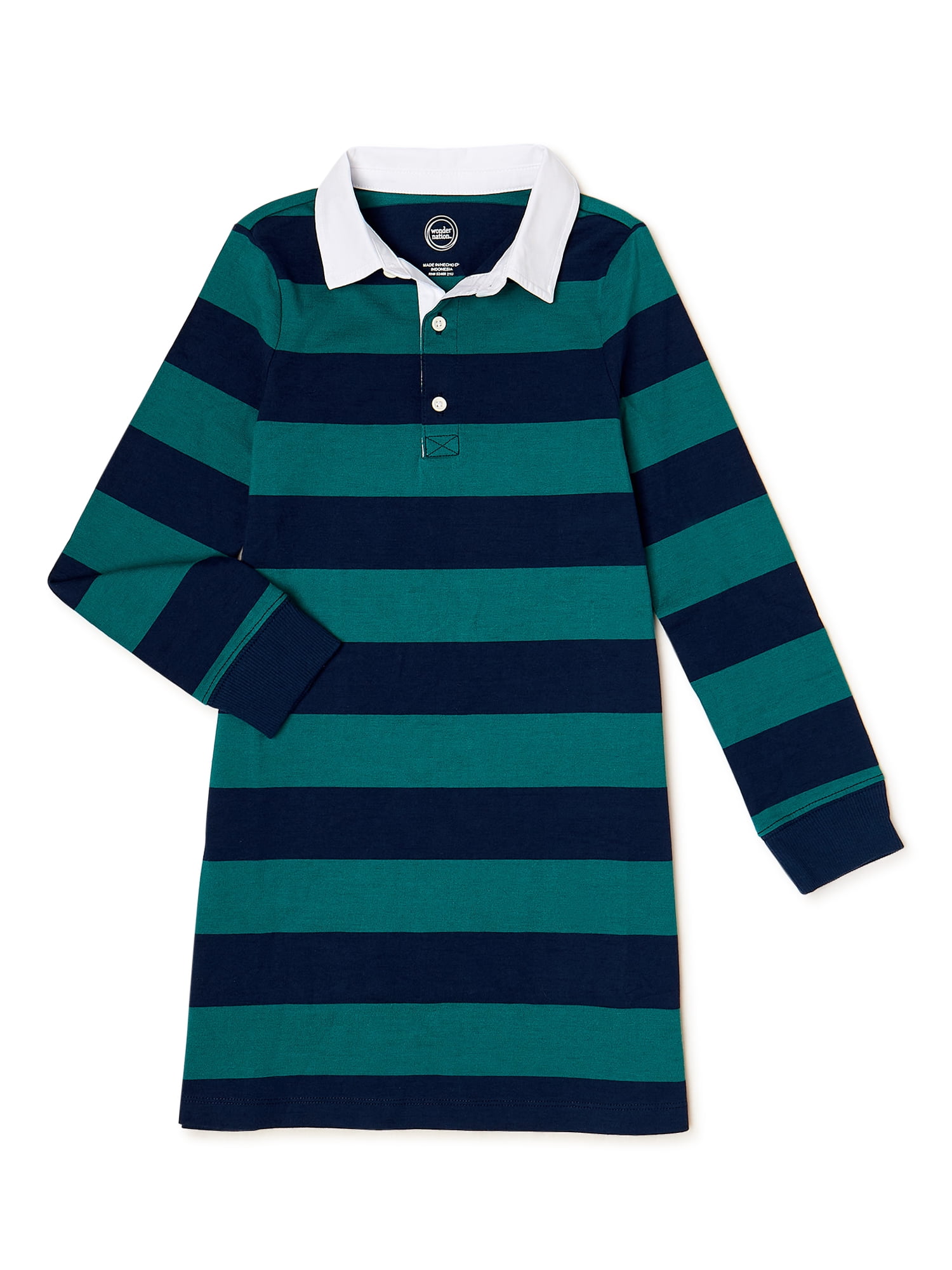 Wonder Nation Girls Long Sleeve Rugby Dress, Sizes 4-18 & Plus ...