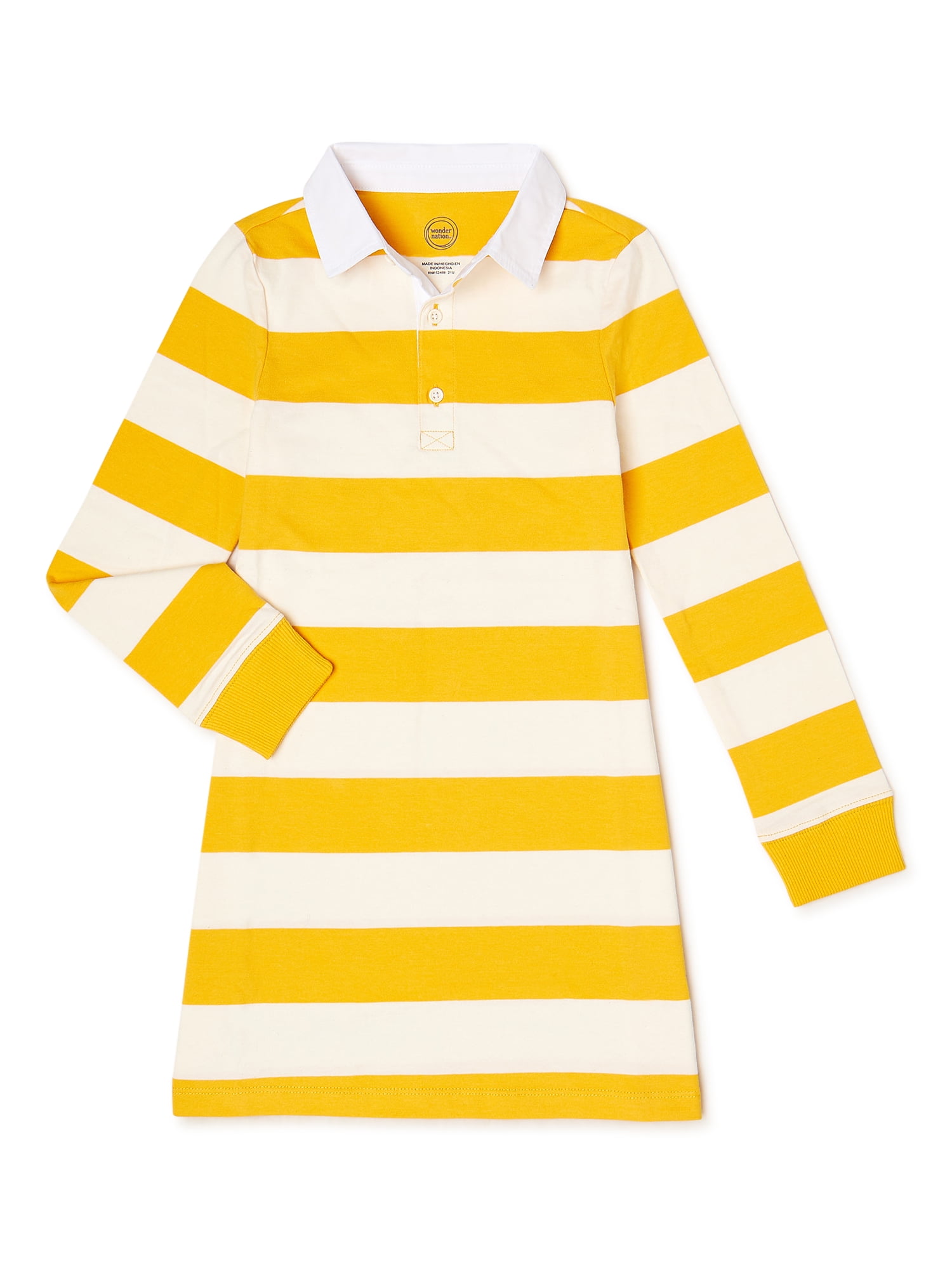 Wonder Nation Girls Long Sleeve Rugby Dress, Sizes 4-18 & Plus ...