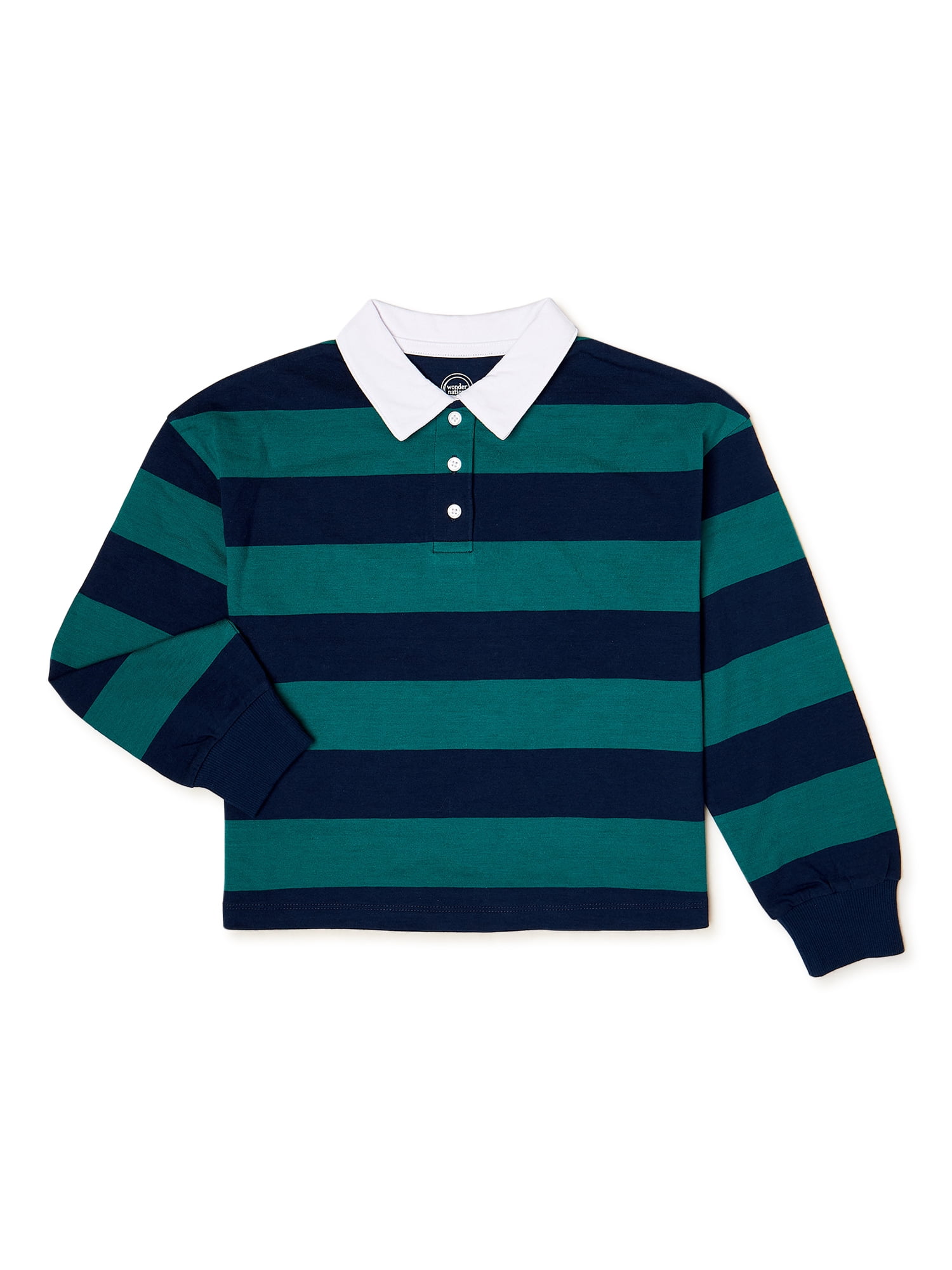 Wonder Nation Girls Long Sleeve Rugby Polo Top, Sizes 4-18 & Plus ...