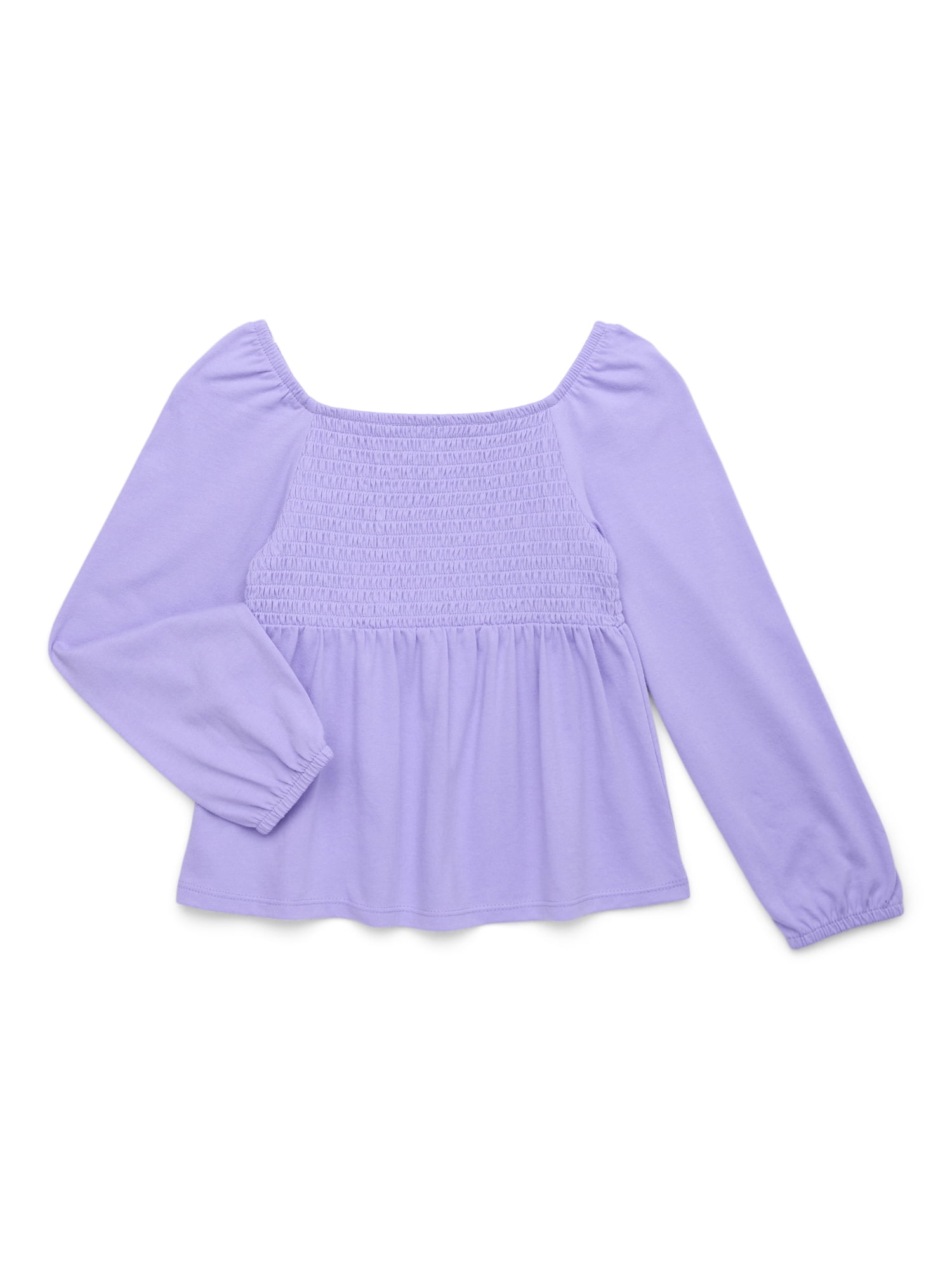 Wonder Nation Girls Long Sleeve Smocked Top, Sizes 4-18 & Plus ...