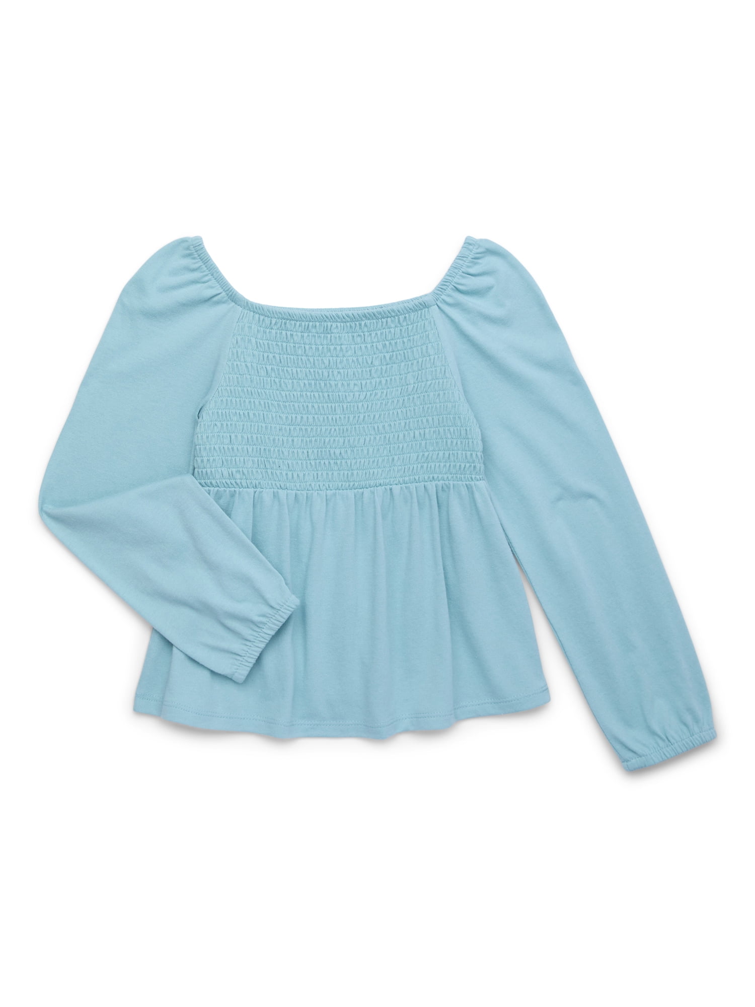 Wonder Nation Girls Smocked Long Sleeve Top, Sizes 4-18 & Plus ...