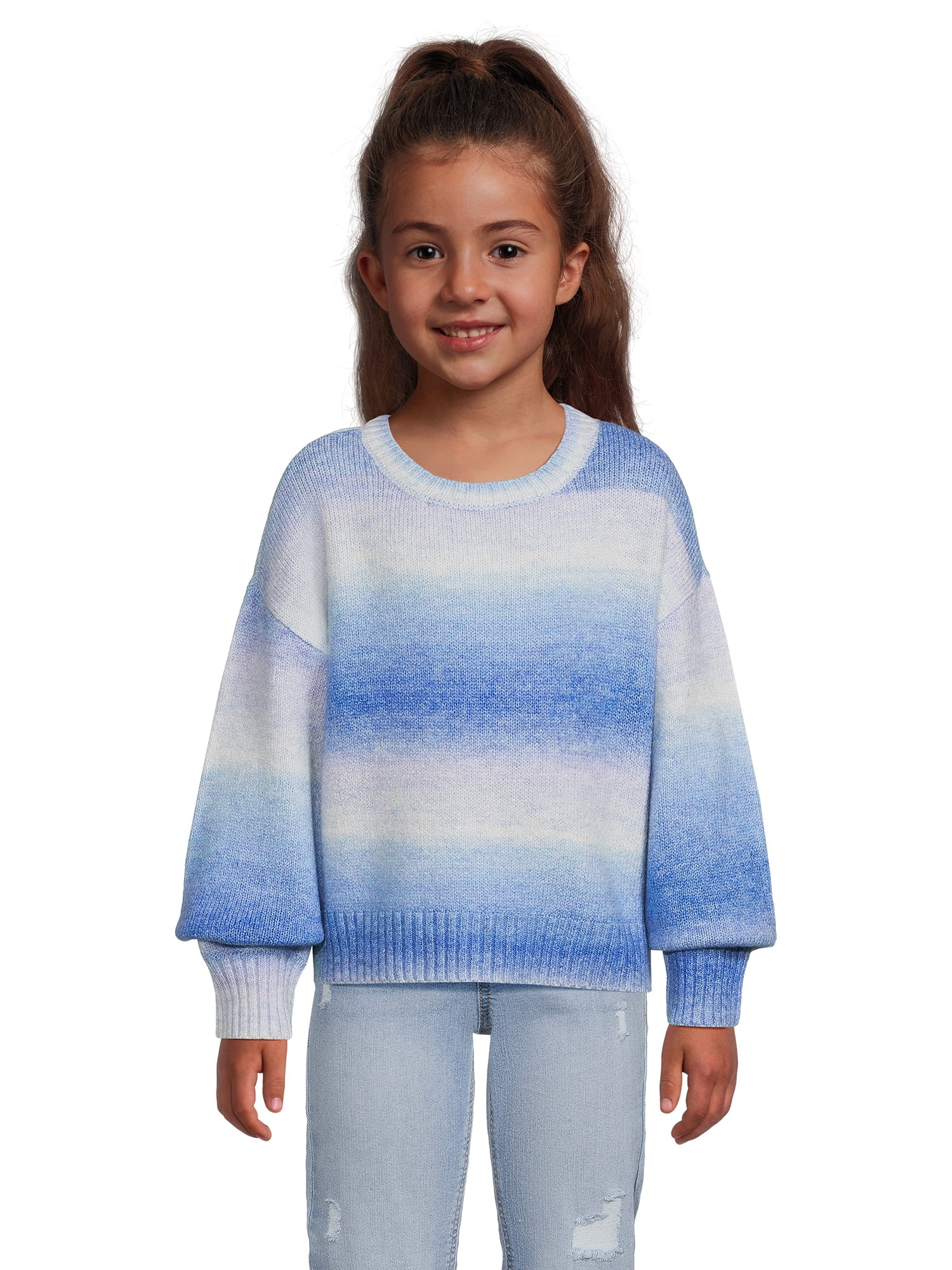 Wonder Nation Girls Long Sleeve Striped Sweater, Sizes 4-18 & Plus ...