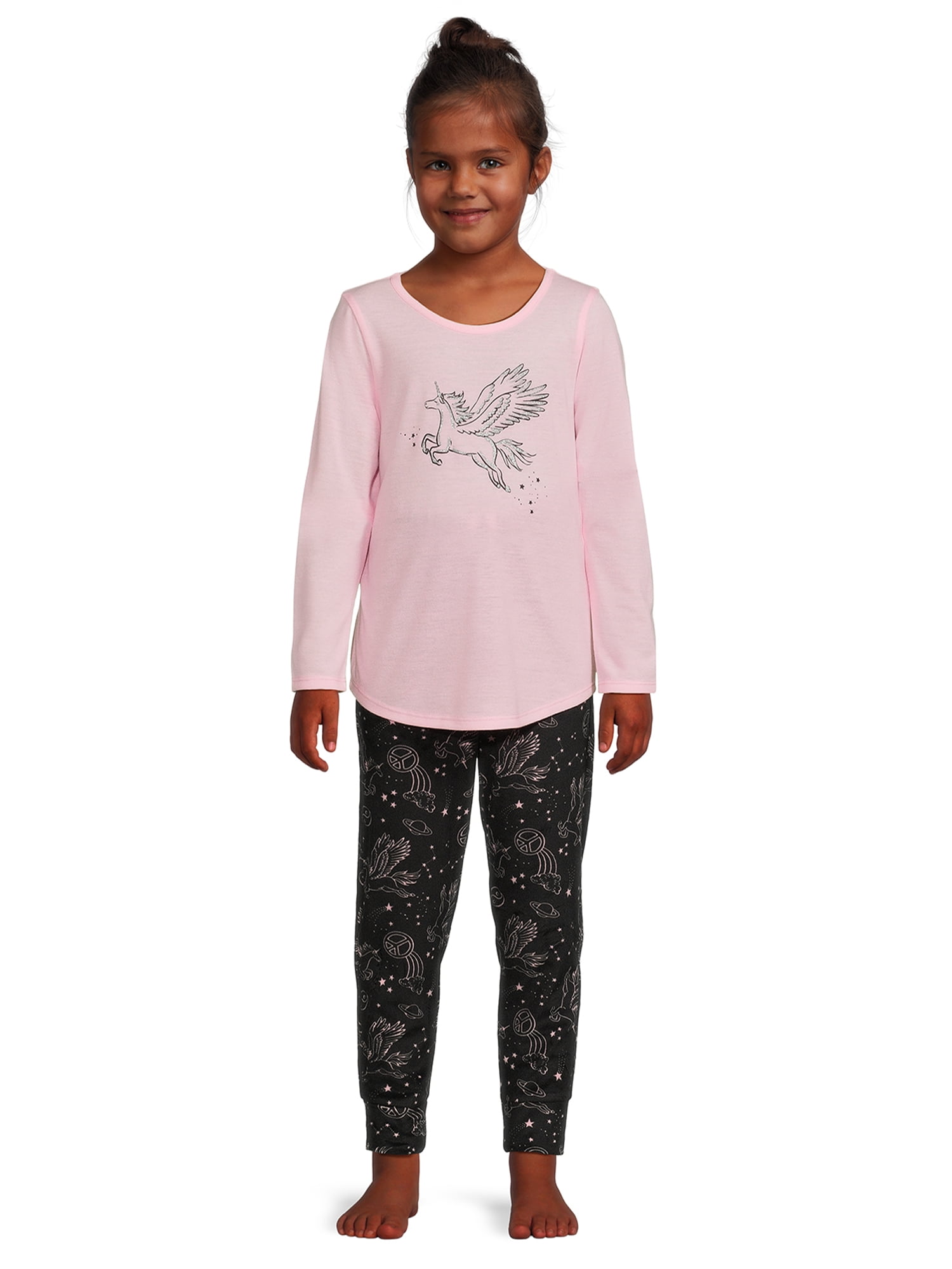 Wonder Nation Girls Long Sleeve Top and Joggers Pajama Set - Walmart.com