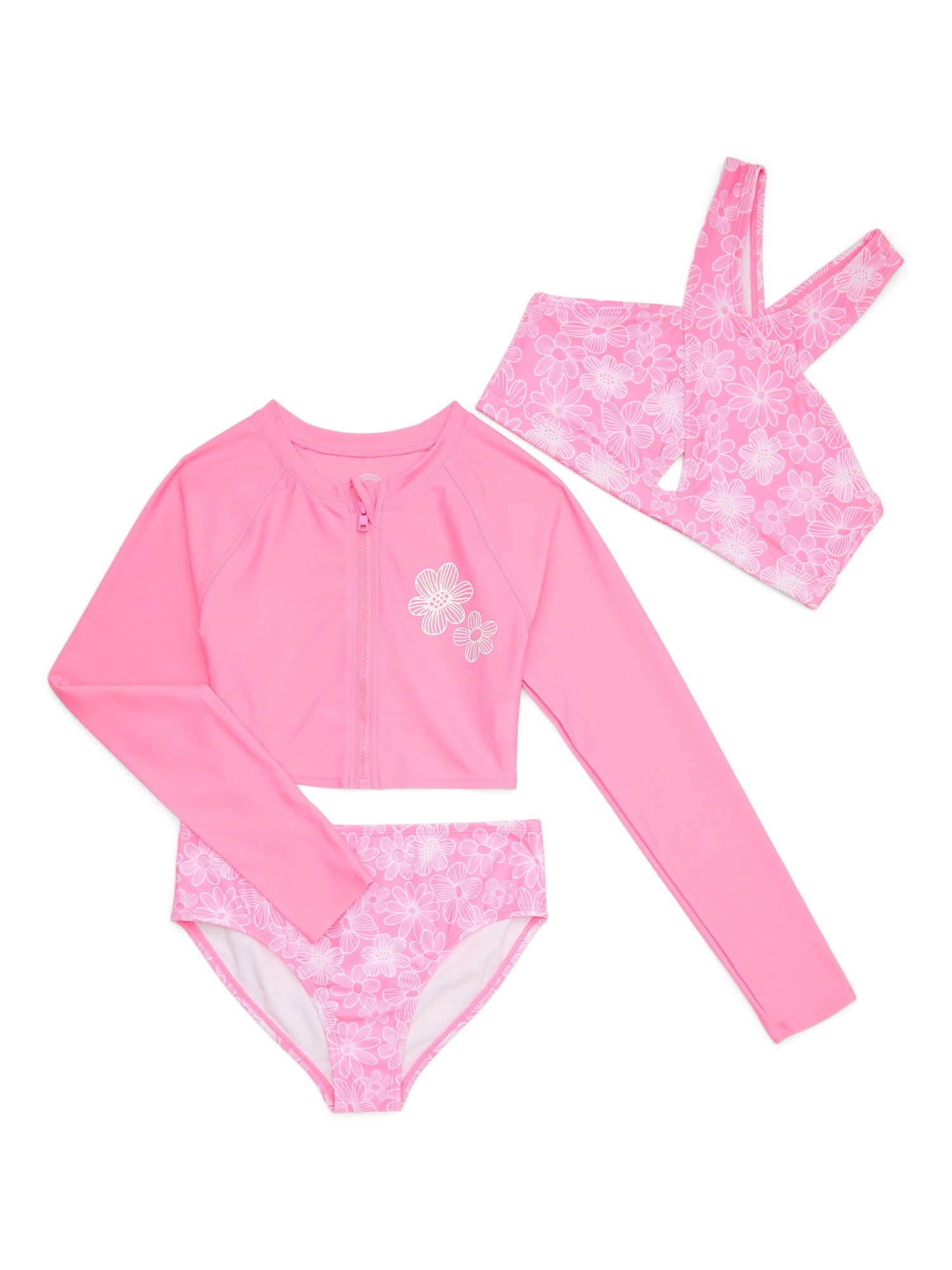 Wonder Nation Girls 3PC Rash Guard Set UPF 50 Recycled Poly Sizes 4-18 ...