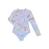 Wonder Nation Girls Zip Up Rash Guard One Piece Swimsuit with Long ...