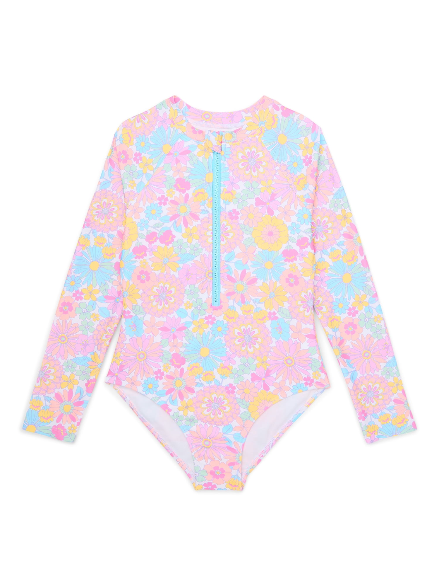 Wonder Nation Girls Long Sleeve Rash Guard Swimsuit UPF 50 with Half ...