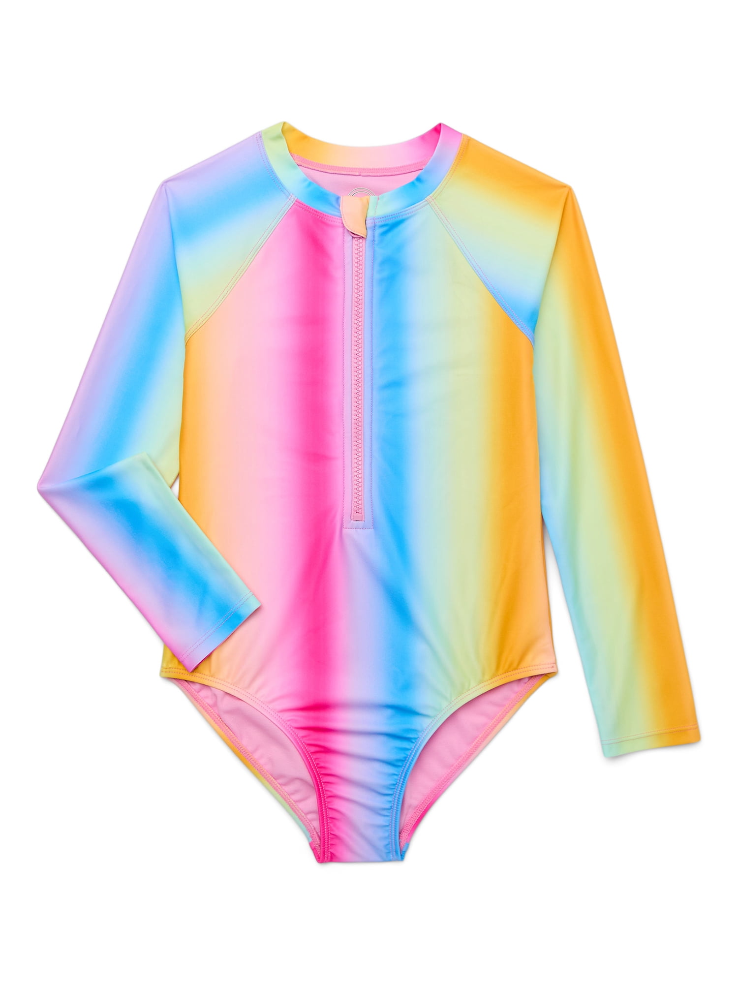 Wonder Nation Girls Long Sleeve Rash Guard One-Piece Swimsuit, Sizes 4 ...