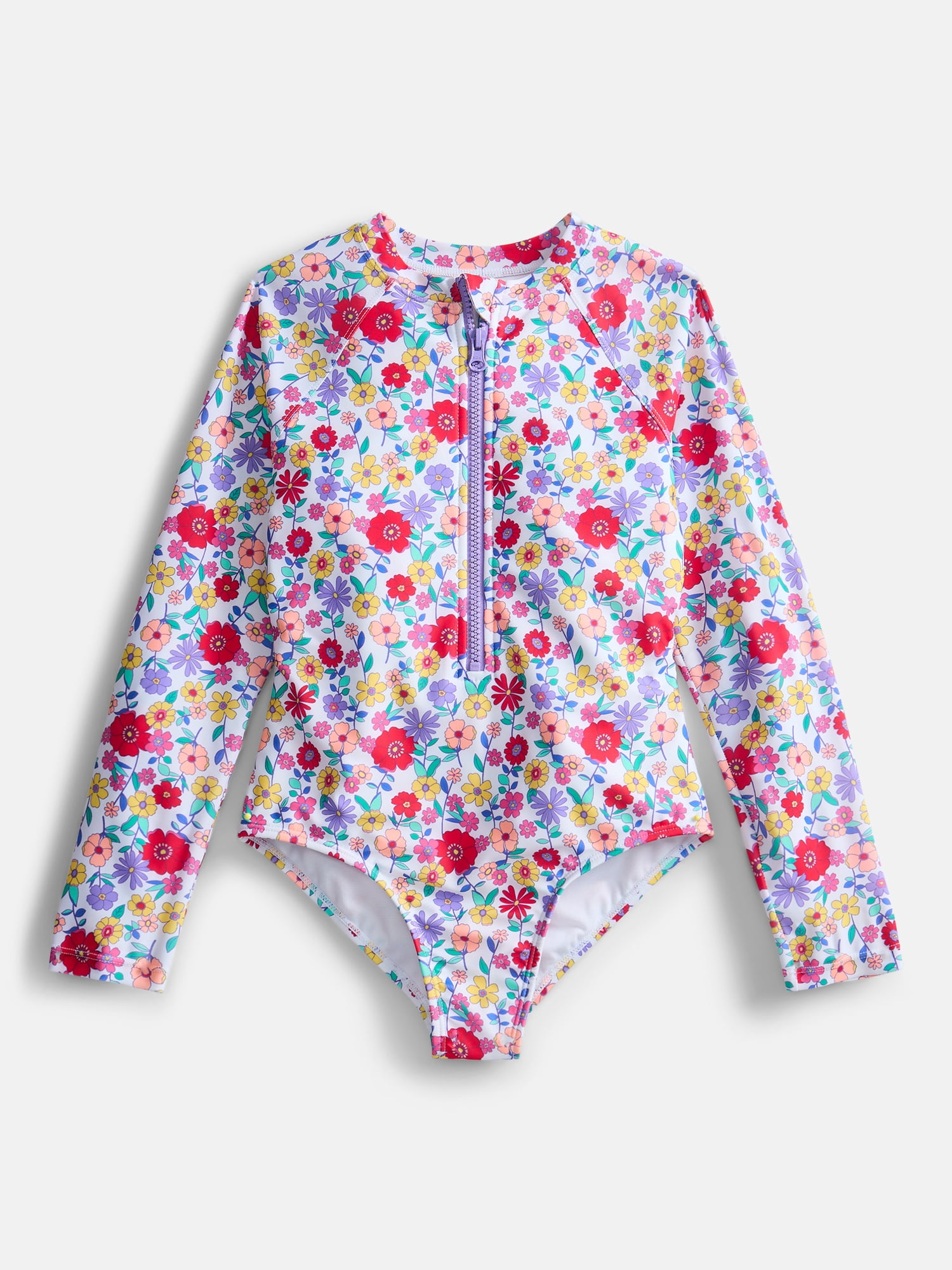 Wonder Nation Girls Zip Up Rash Guard One Piece Swimsuit with Long ...