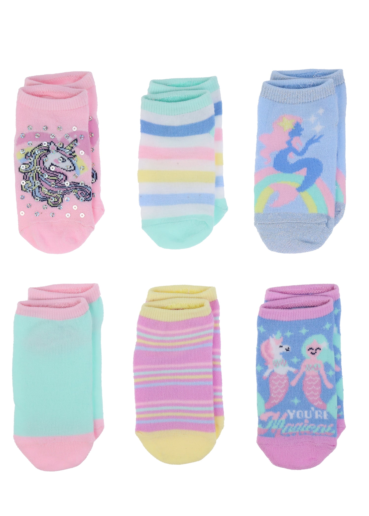 Wonder Nation Girls 6-Pack Socks with Bright Cheek Designs Sizes S-L ...