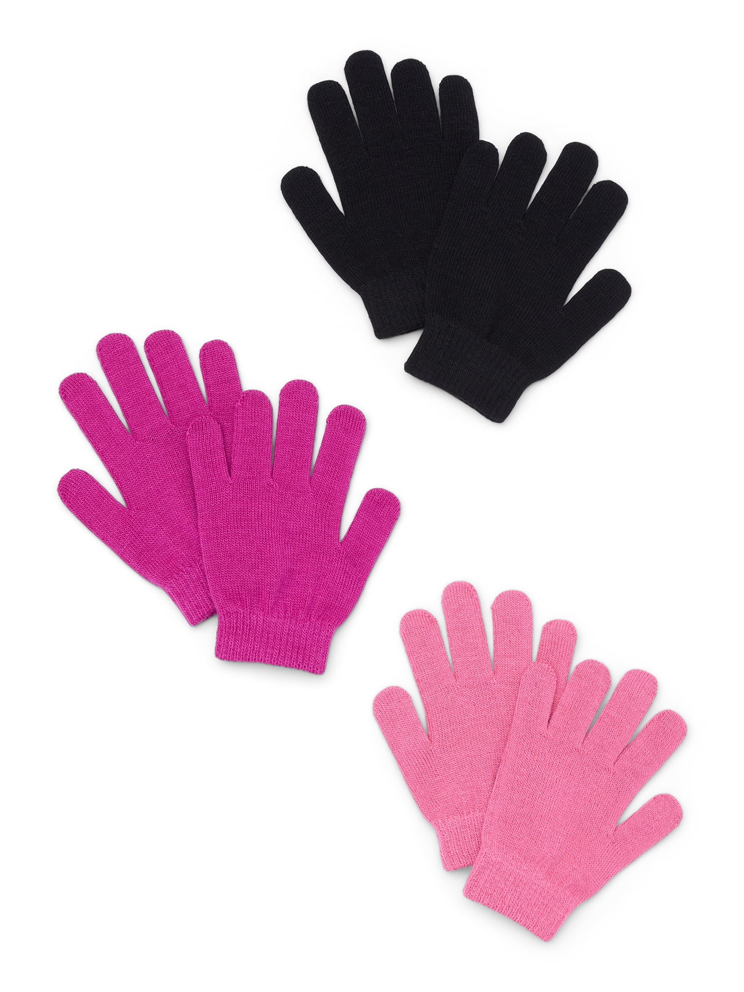 Wonder Nation Girls' Magic Knit Gloves, 3-Pack, Orchid Petal - Walmart.com