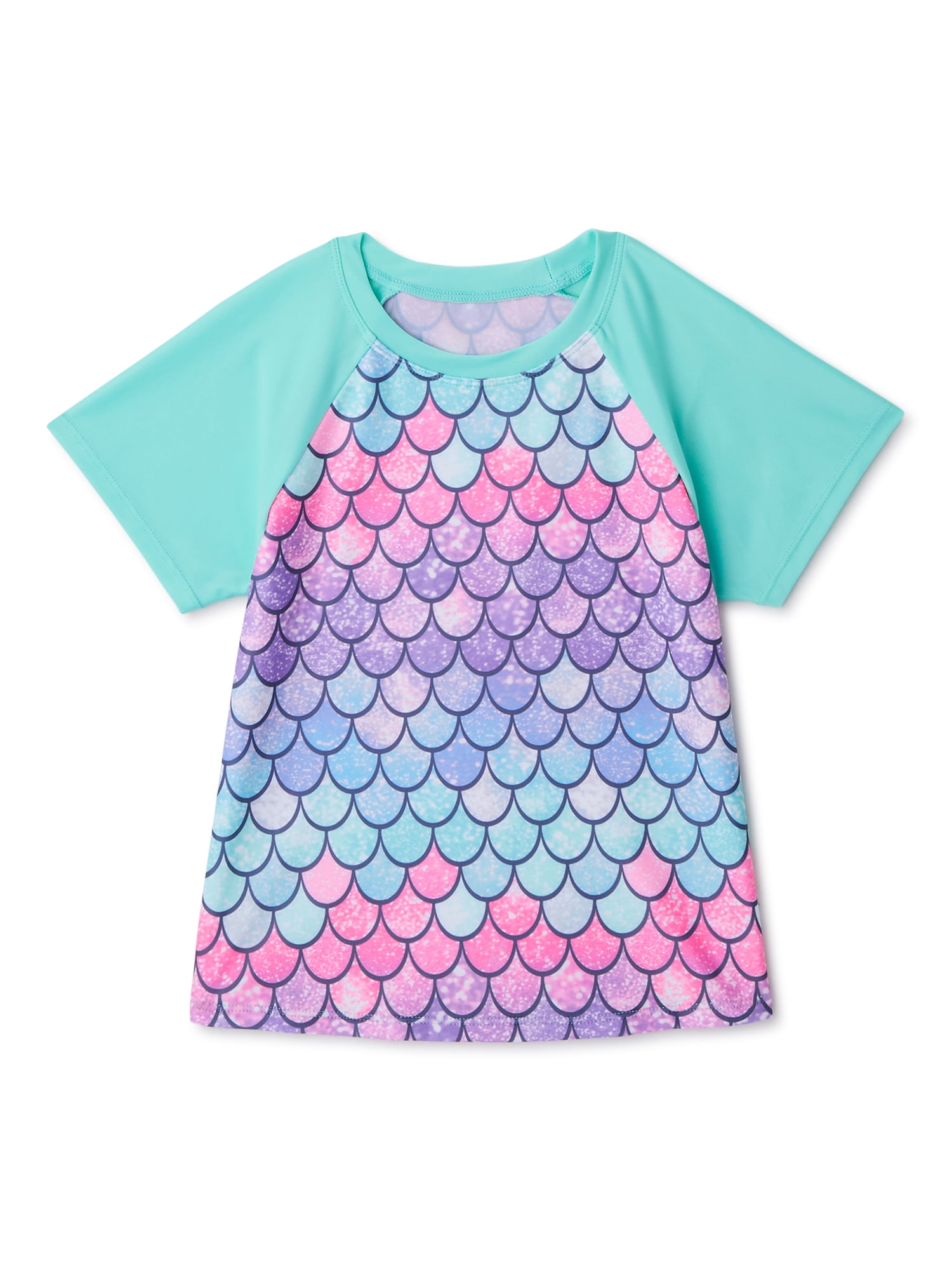 Wonder Nation Girls Mermaid Short Sleeve Rash Guard, Sizes 4-18 & Plus ...