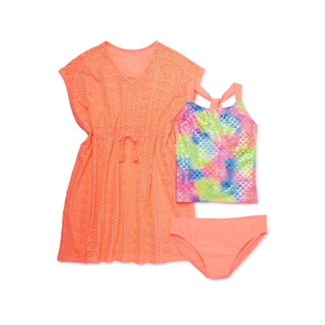 Wonder Nation Girls Mermaid Tankini Swimsuit And Kaftan Cover Up 3