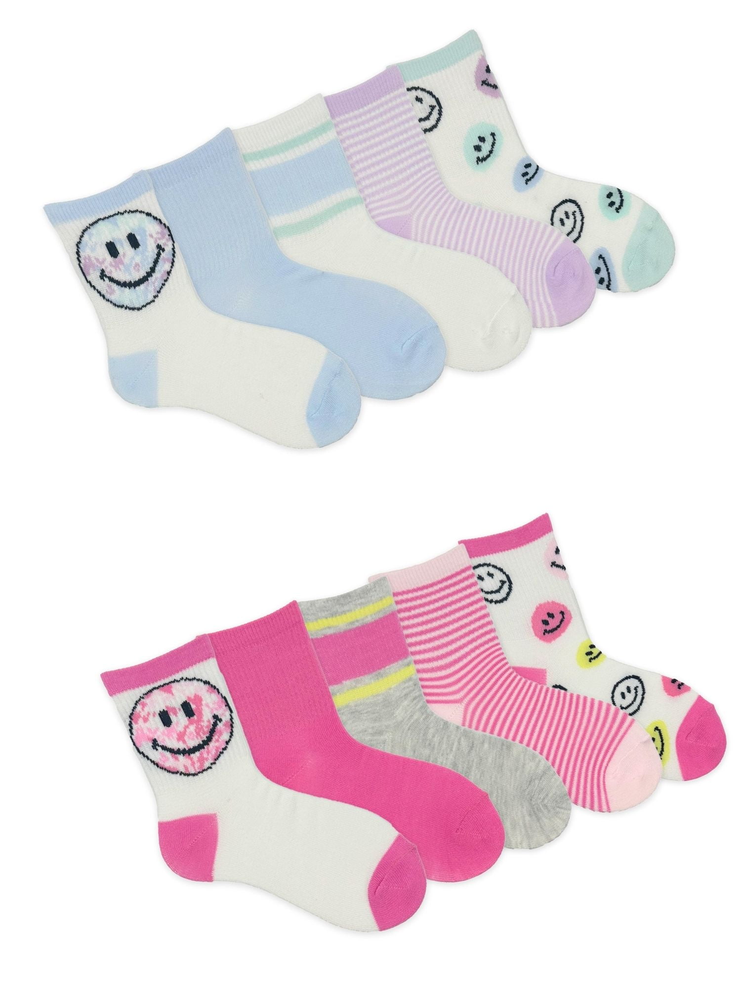Wonder Nation Girls Mid-Crew Smiley Socks, 10-Pack, Sizes S-L - Walmart.com