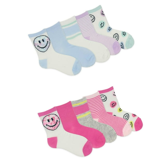 Wonder Nation Girls Mid-Crew Smiley Socks, 10-Pack, Sizes S-L - Walmart.com