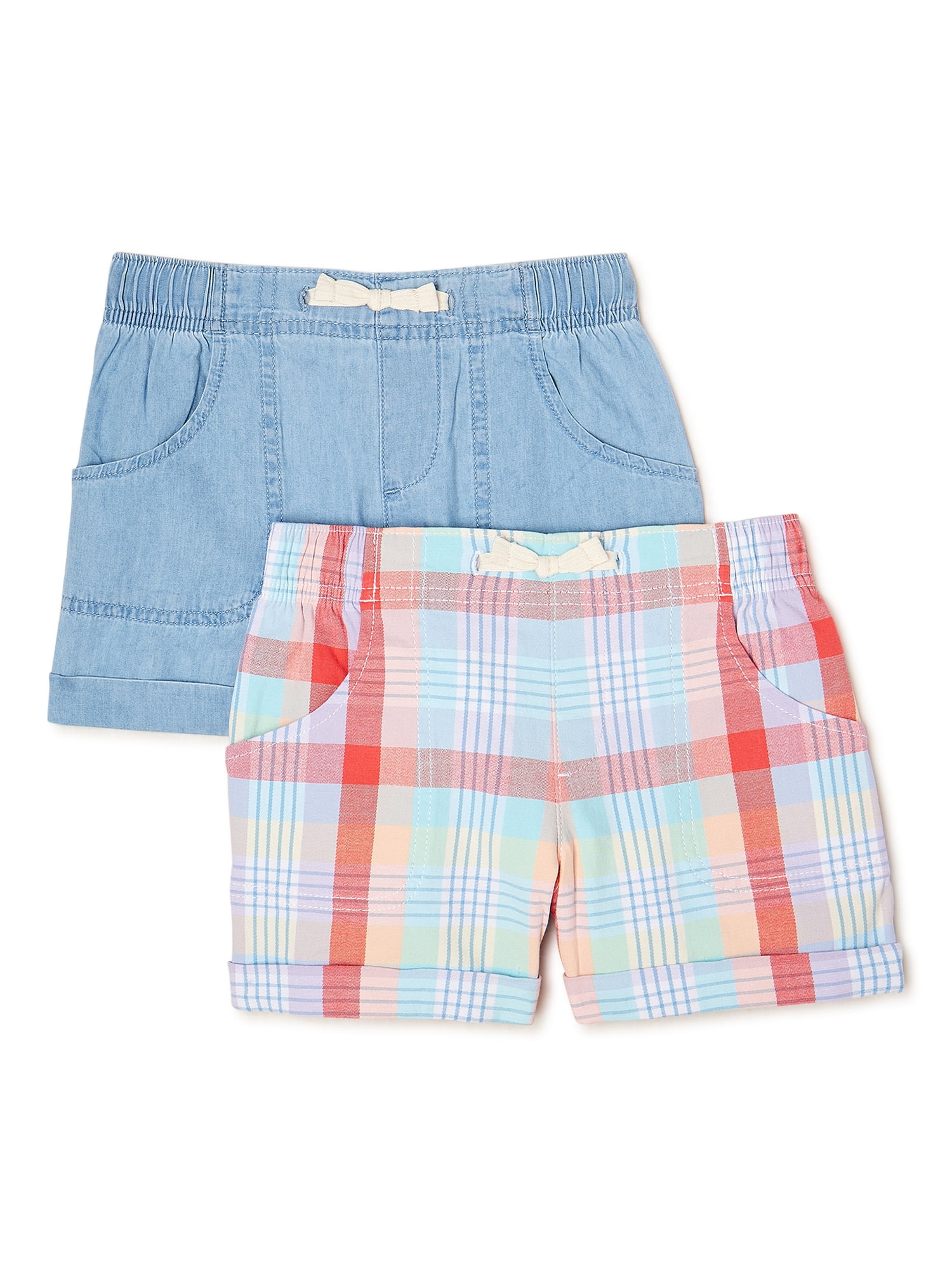 Wonder Nation Girls' Mid-Rise Pull-On Shorts, 2-Pack, Sizes 4-18 & Plus ...