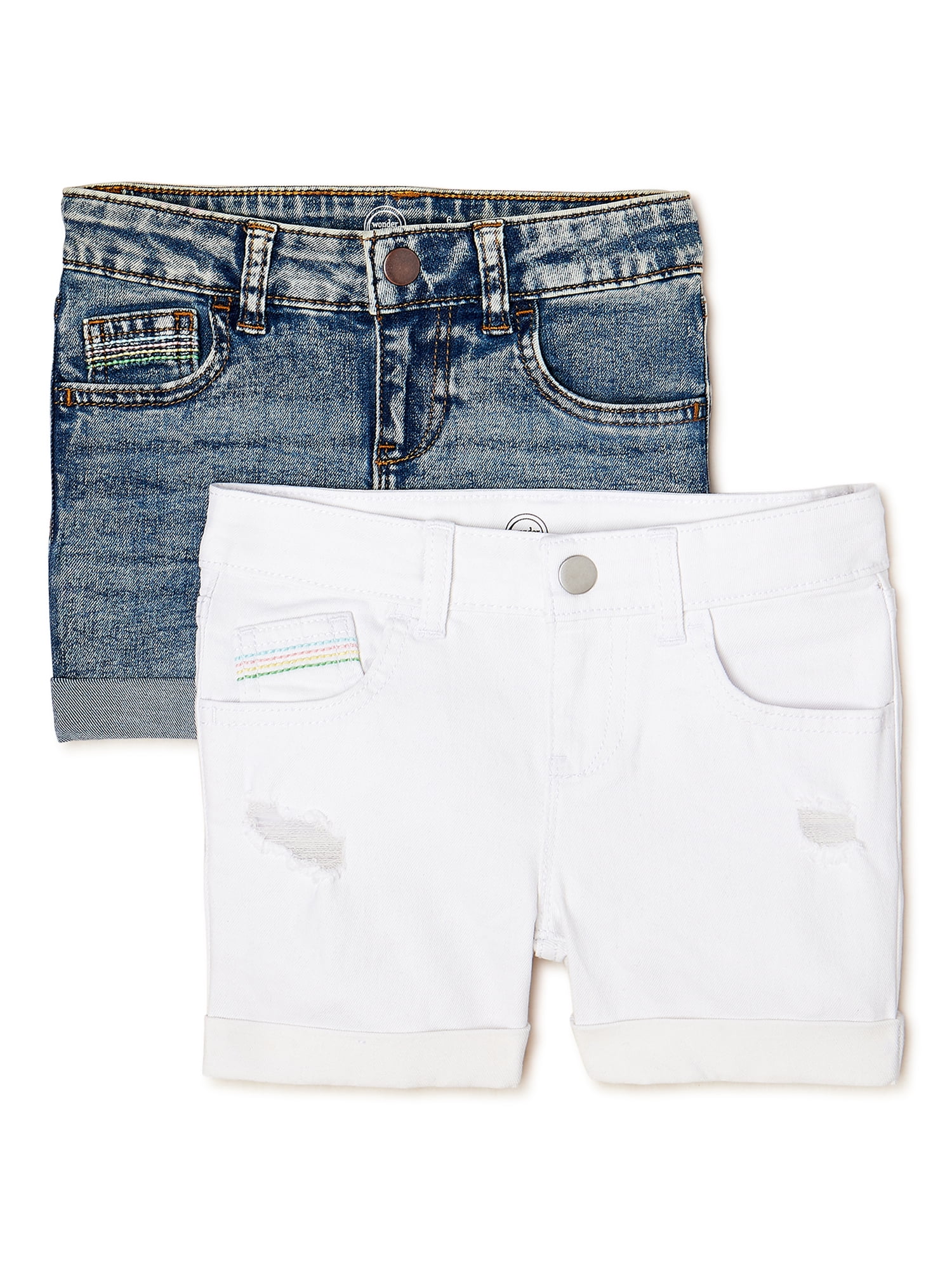 Wonder Nation Girls' Mid-Rise Roll Cuff Denim Midi Shorts, 2-Pack ...